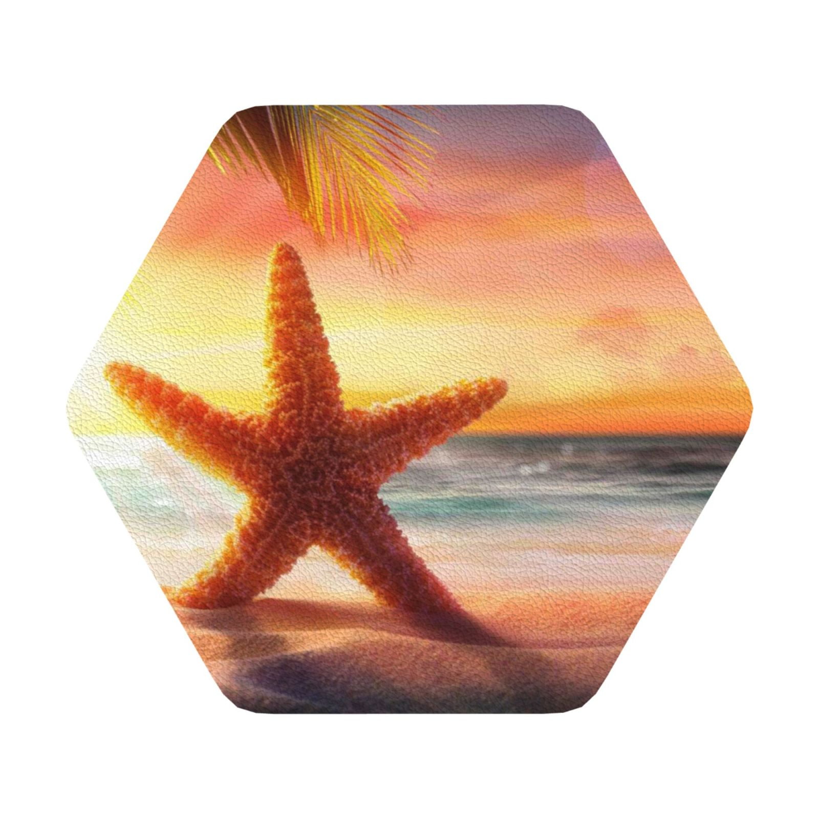 Zeuib Starfish Sunset Sea Beach Print Set of 6 Coasters for Drinks ...