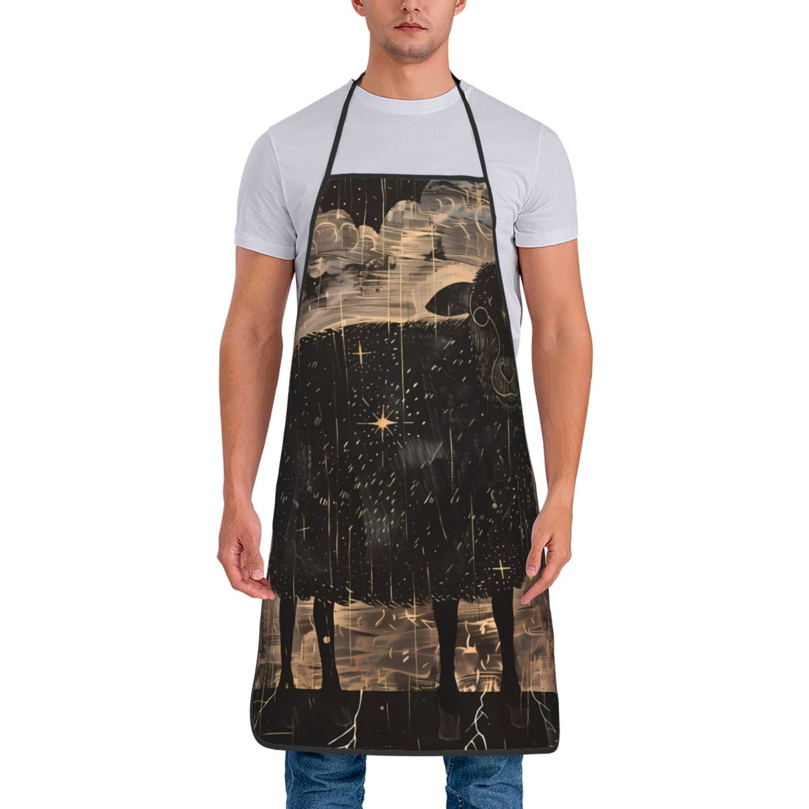 Zeuib Starry Night Black Sheep Print Unisex Waterproof Aprons ,Cooking ...