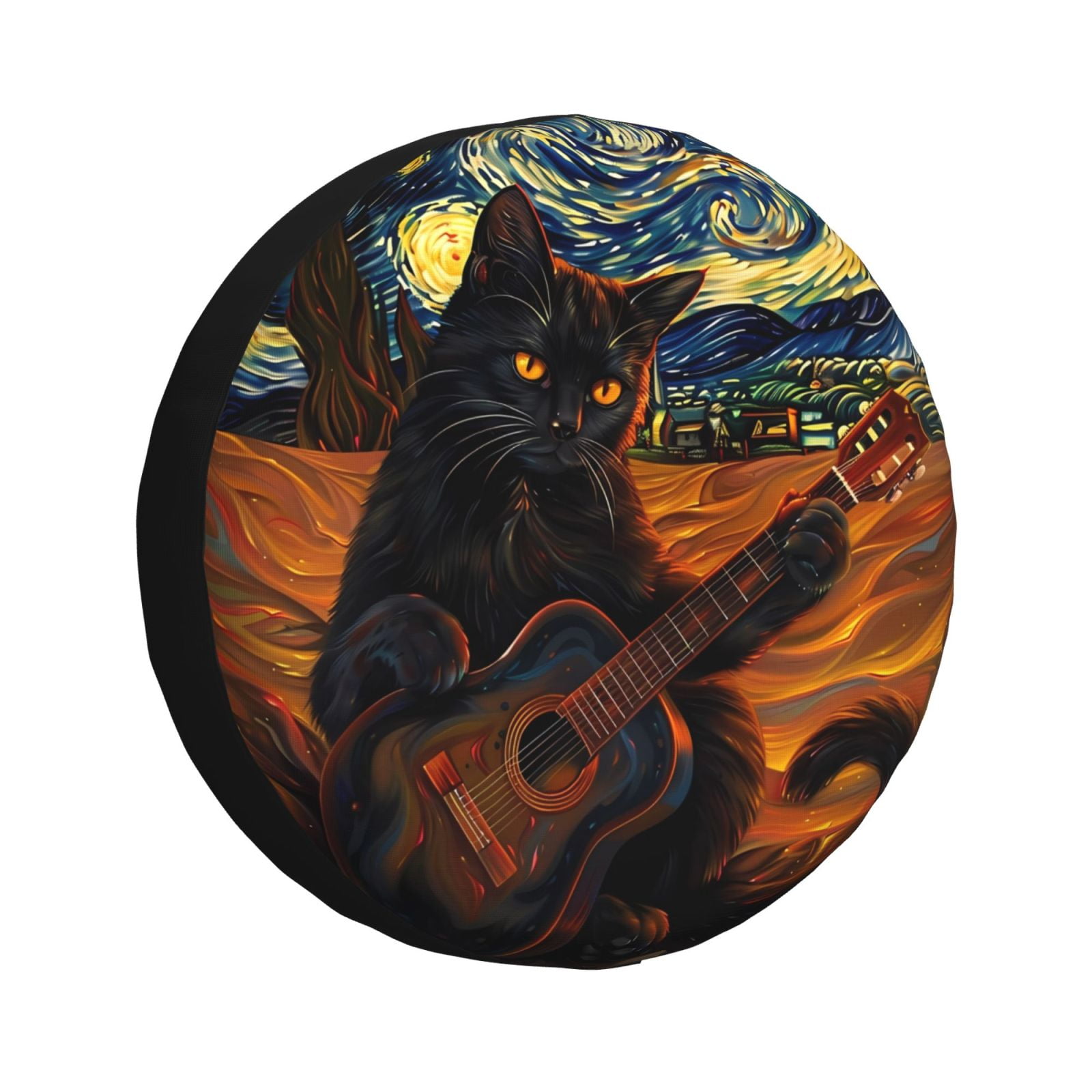 Zeuib Starry Night Cat Guitarist A Tire Cover,Wheel Cover,Spare Tire ...