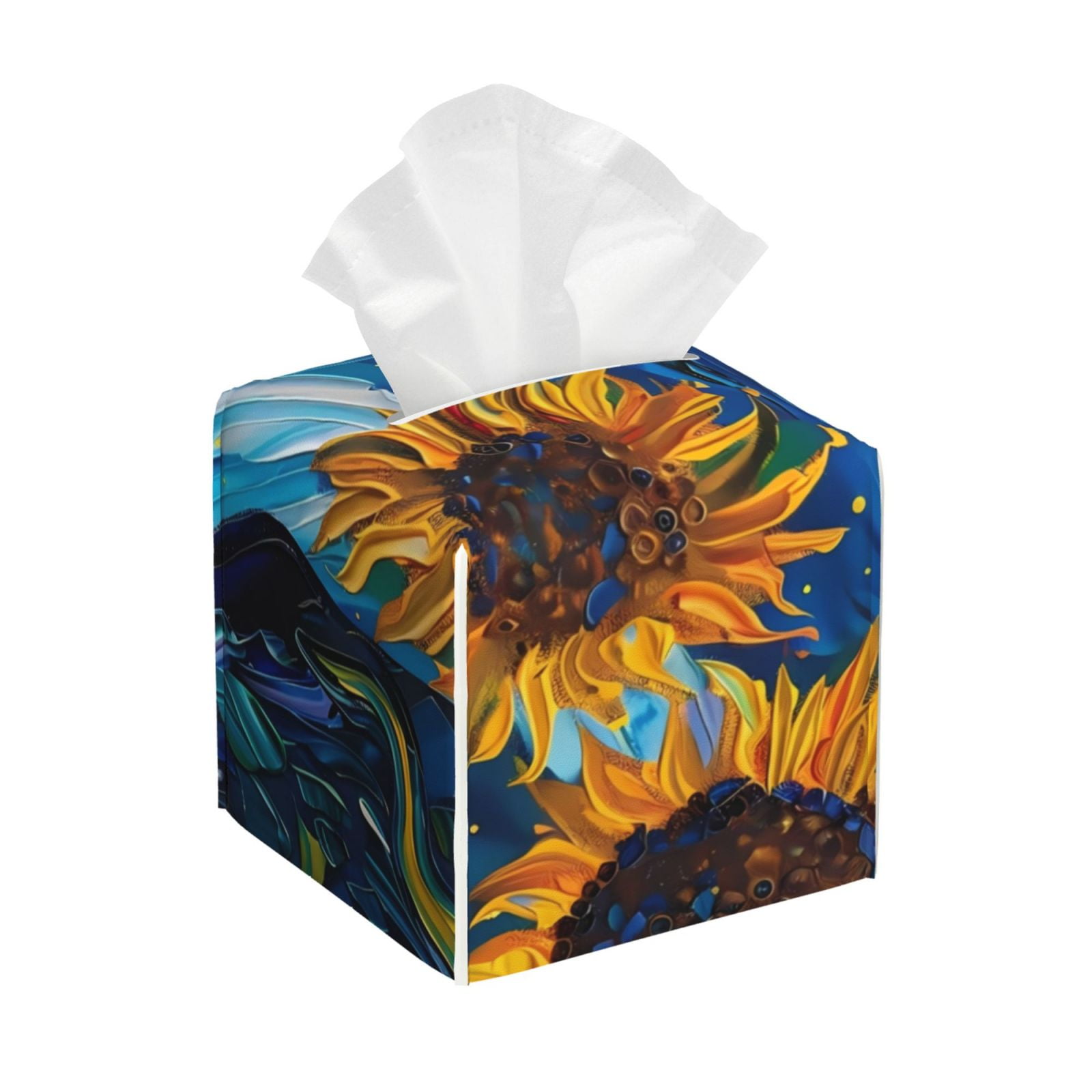 Zeuib Starry Night Sunflower Field Print Tissue Box Cover,PU Leather ...