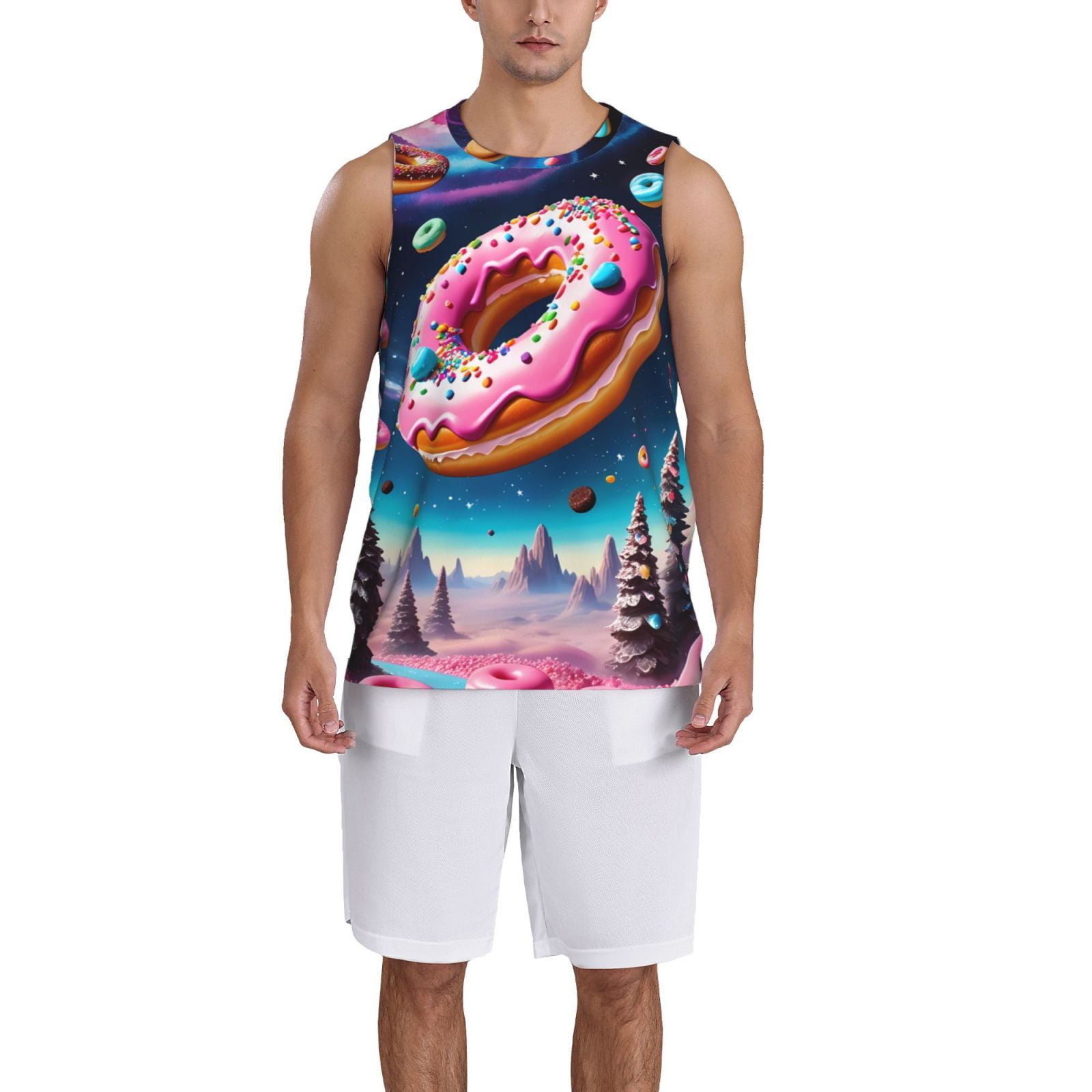 Zeuib Starry Sky Pine Tree Donut Jersey Shirt for Men,Mesh Athletic ...