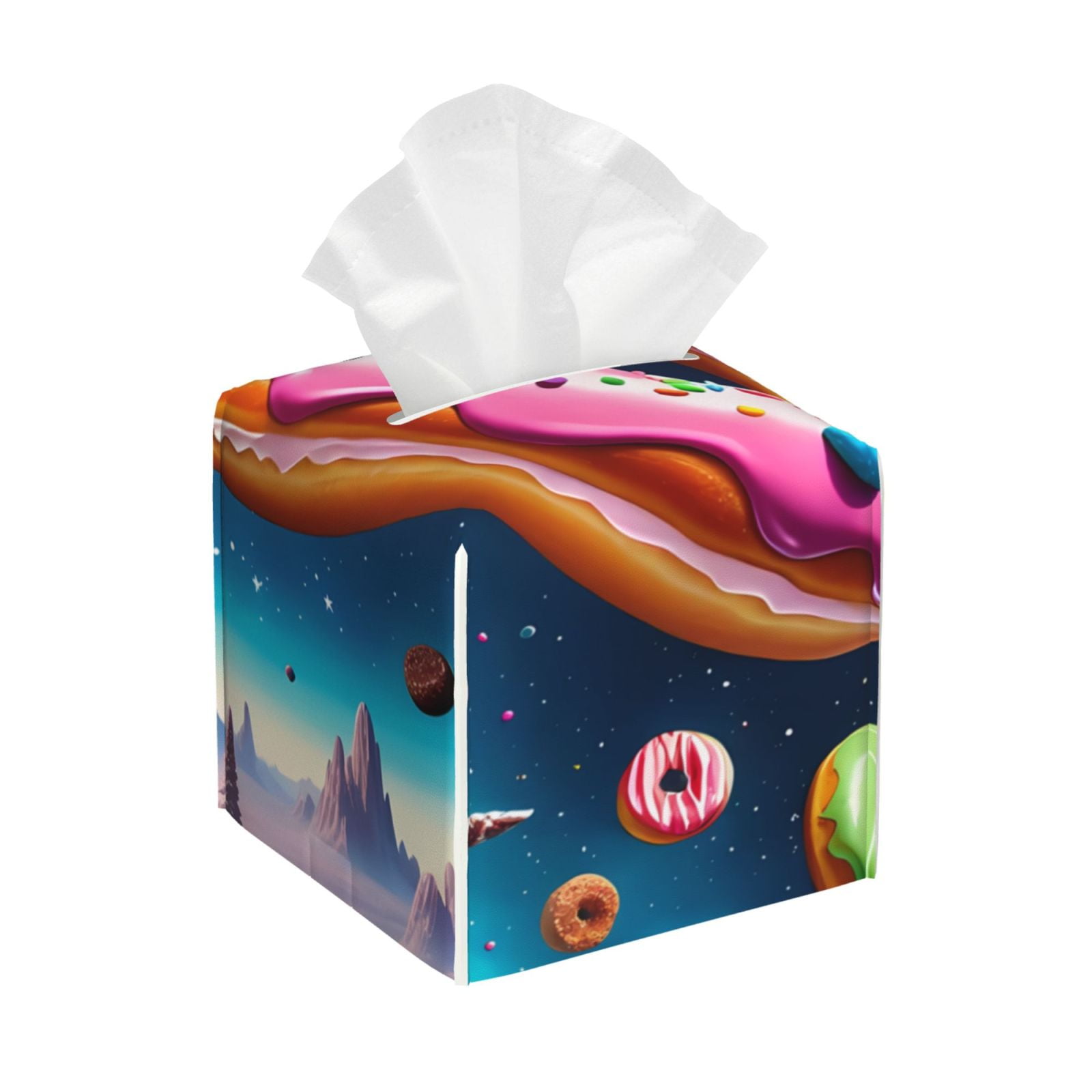 Zeuib Starry Sky Pine Tree Donut Print Tissue Box Cover,PU Leather ...