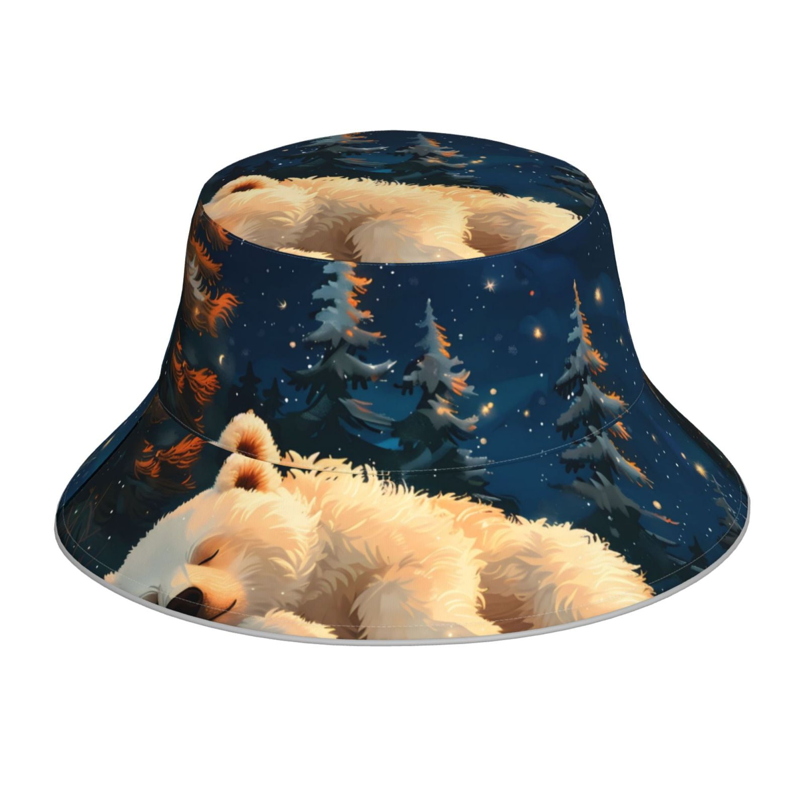 Zeuib Starry Sky Sleep White Bear Reflective Bucket Hat, UV Protection ...