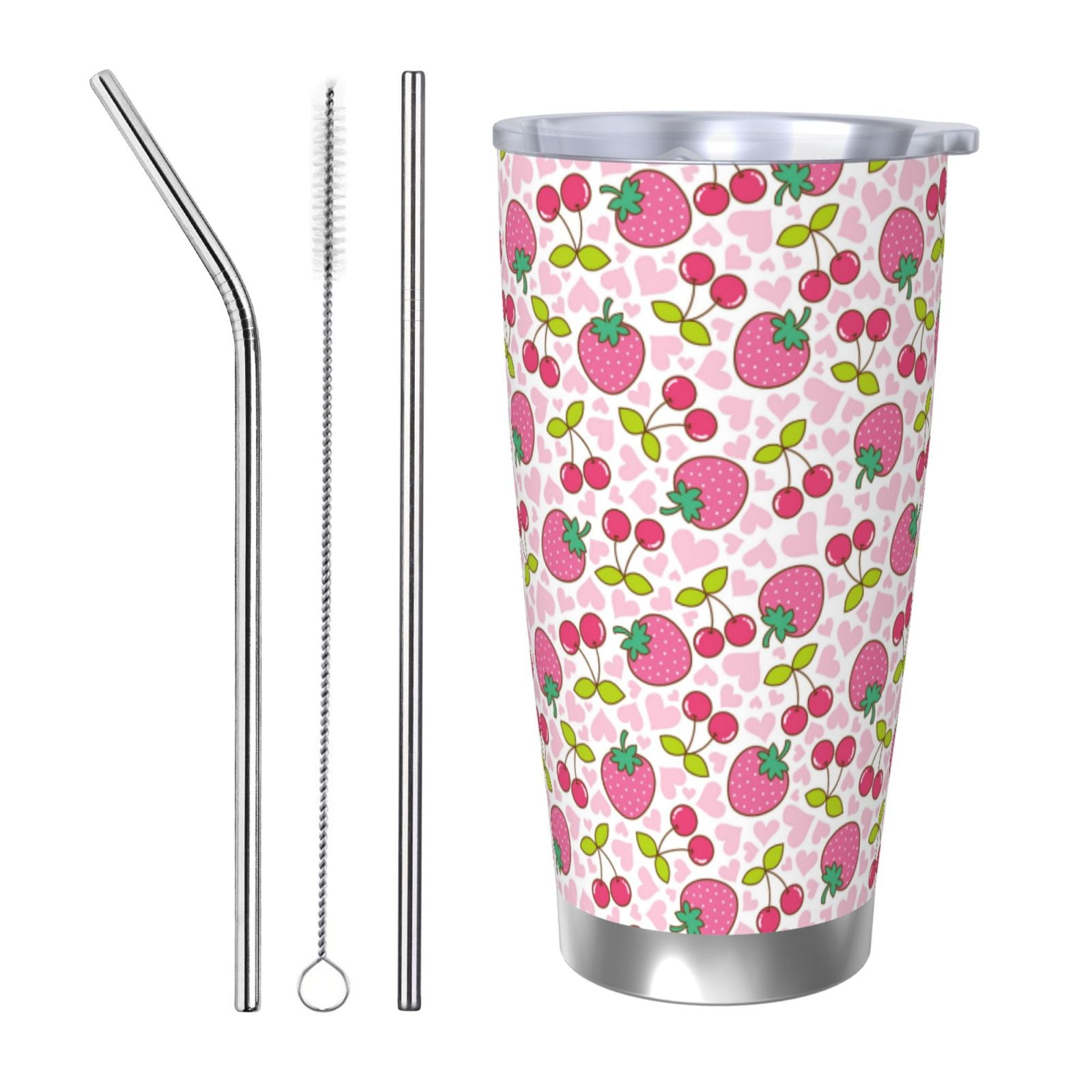 Zeuib Strawberry And Cheery Printed 20oz Stainless Steel Insulated Car ...