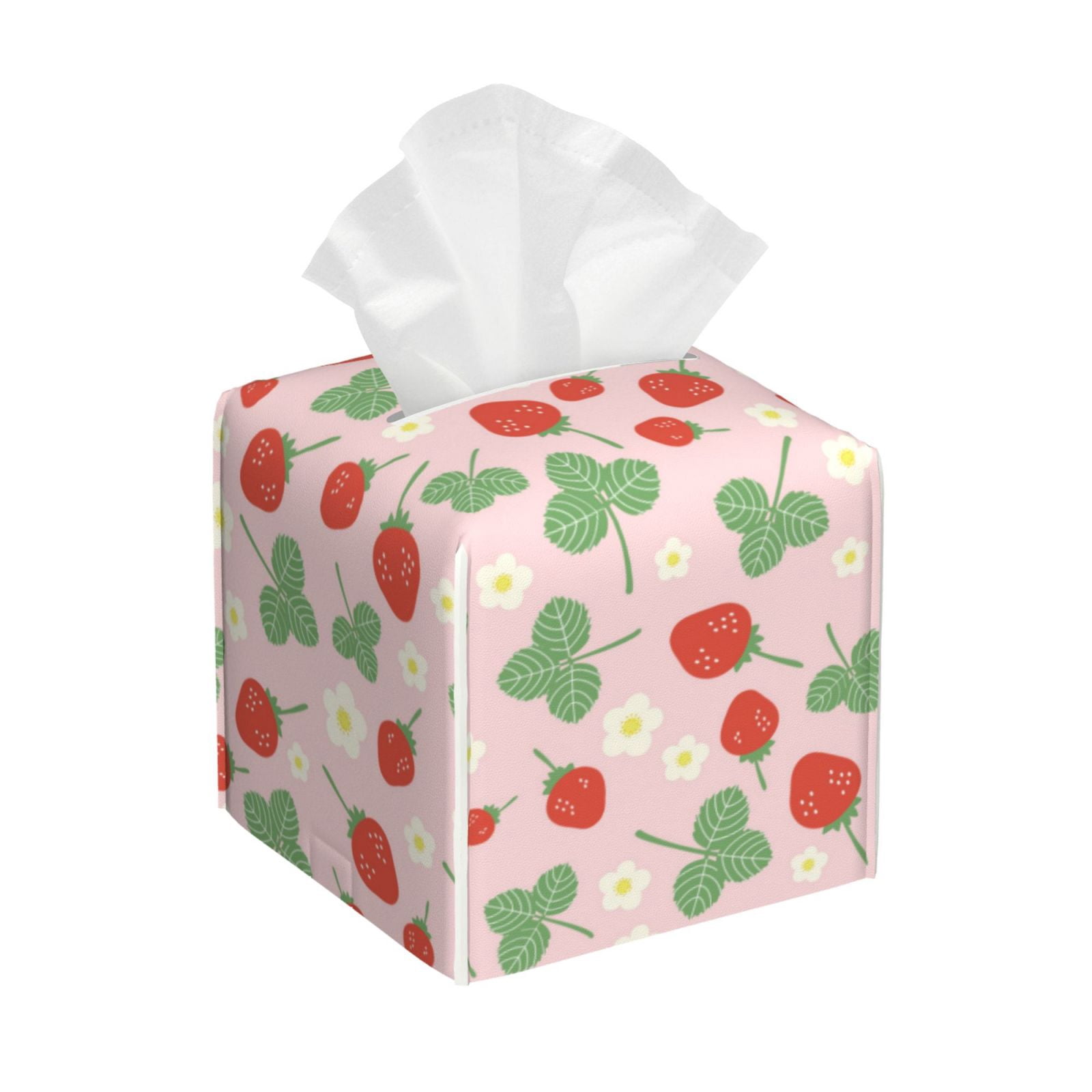 Zeuib Strawberry And Flowers Print Tissue Box Cover,PU Leather Tissue ...