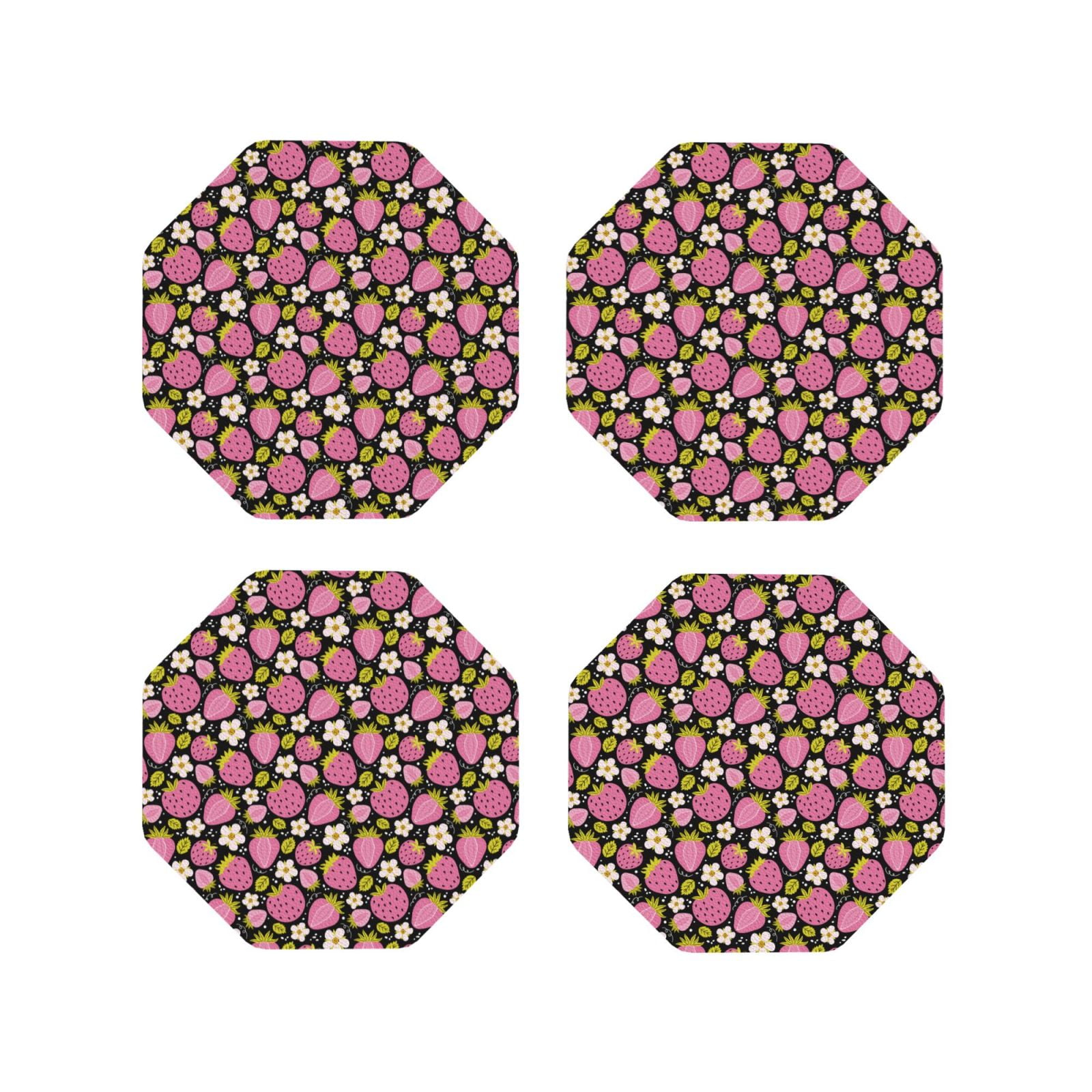 Zeuib Strawberry Print Set of 4 Coasters for Drinks, Glass & Cups Stain ...