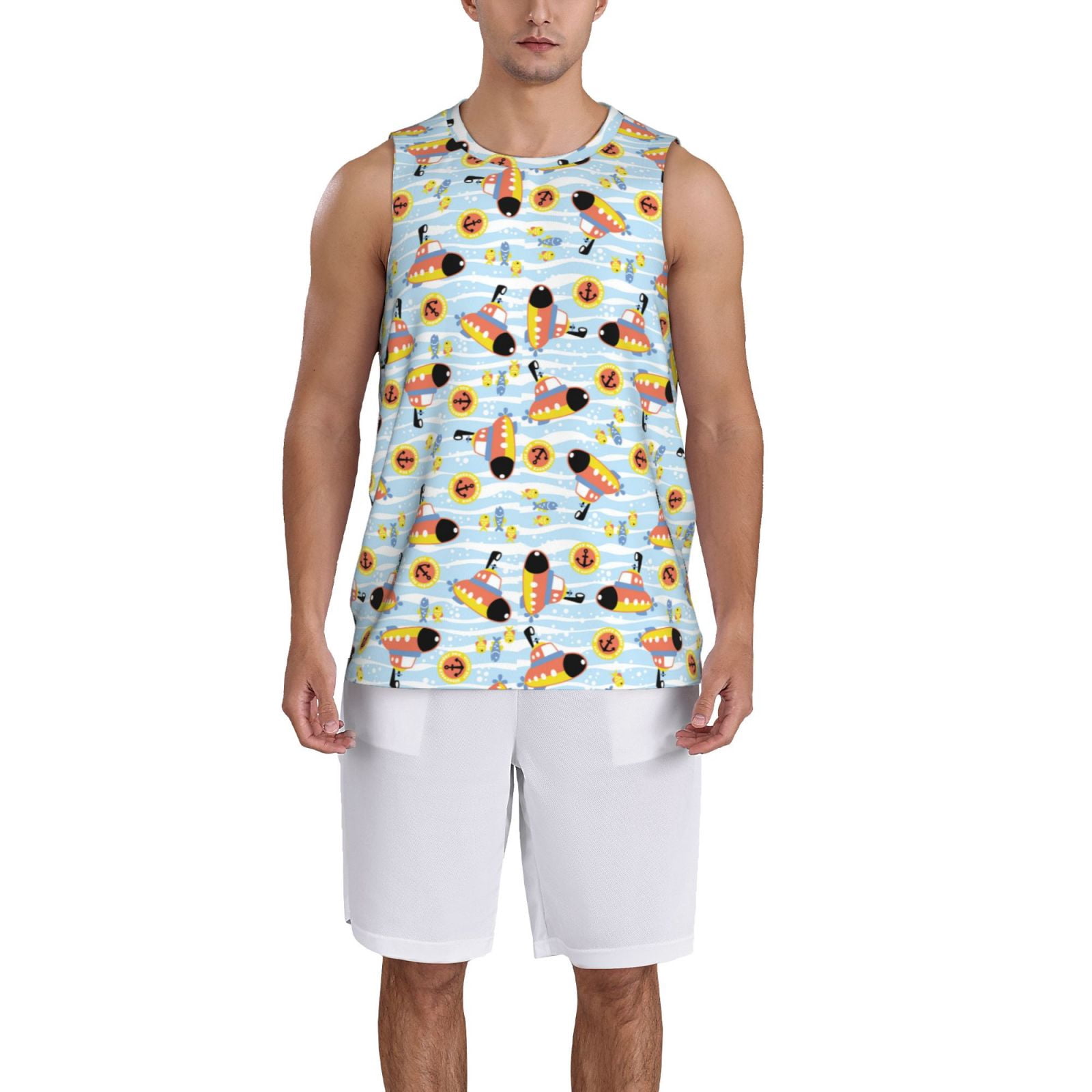Zeuib Submarine With Fishes Undersea Jersey Shirt for Men,Mesh Athletic ...