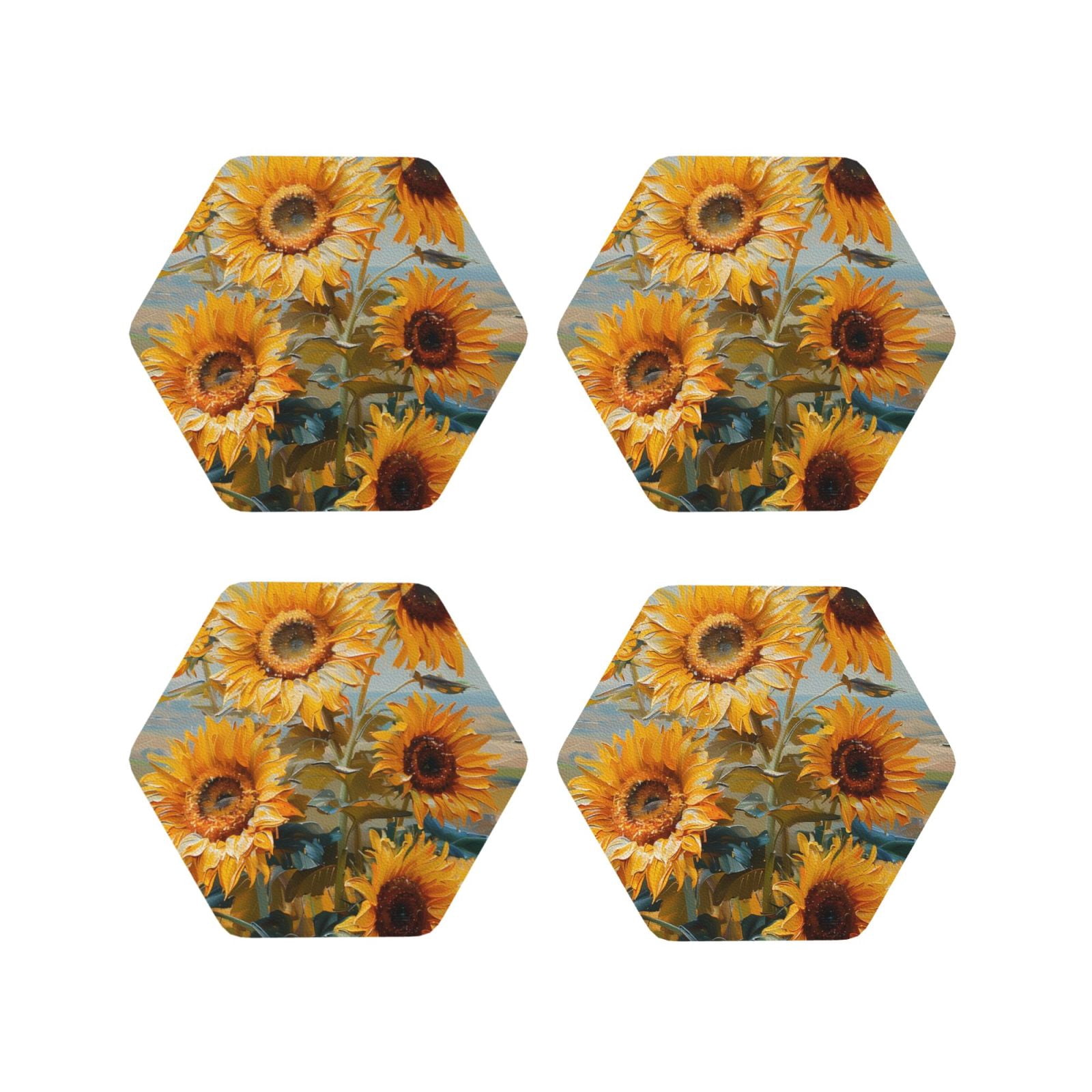 Zeuib Sunflower Field Art Print Set of 4 Coasters for Drinks, Glass ...