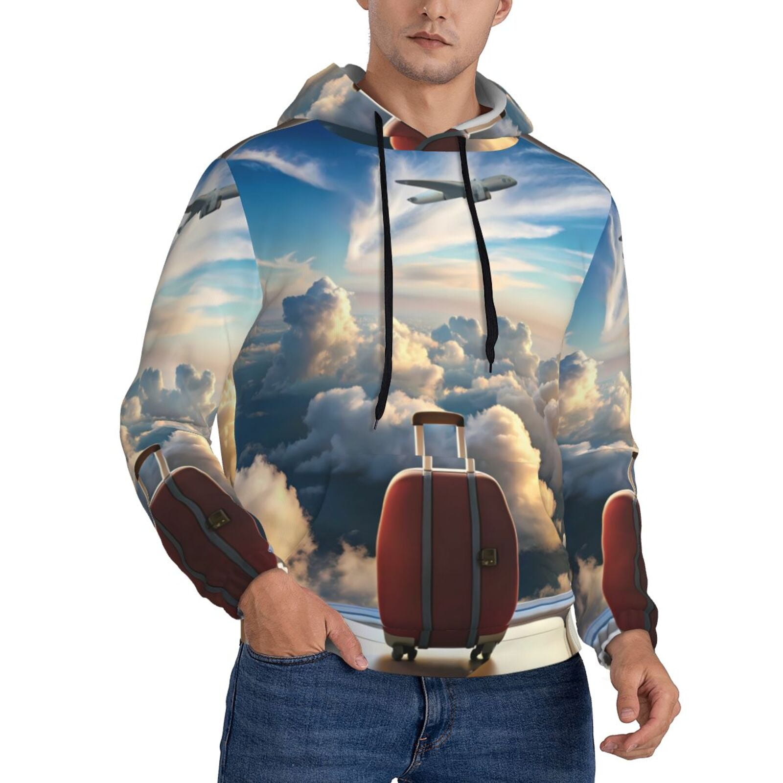Zeuib Sunset Airplane Travel View Design Fleece Comfortable Hoodie for ...