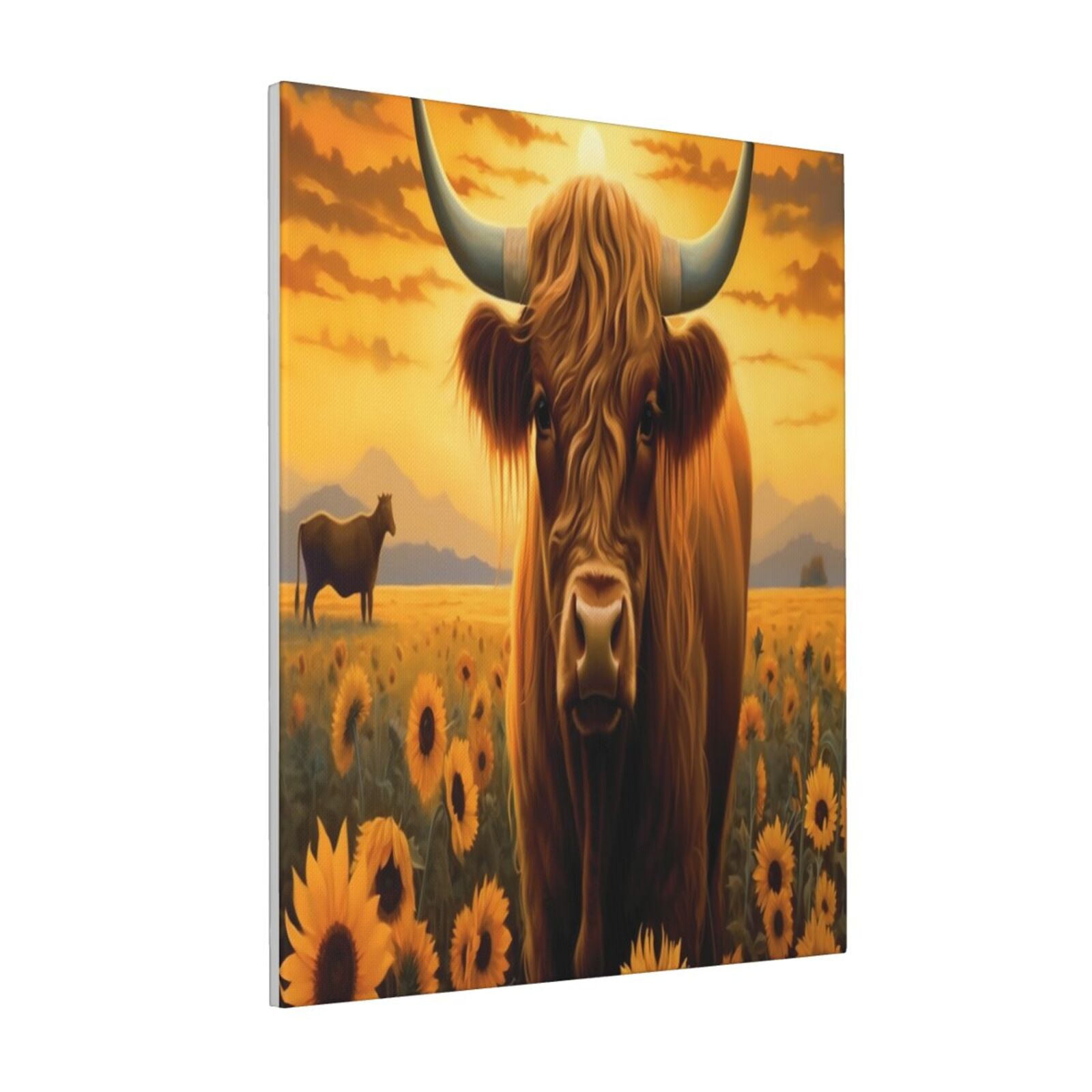 Zeuib Sunset Sunflower Cow A Print Farmhouse Canvas Wall Art For ...