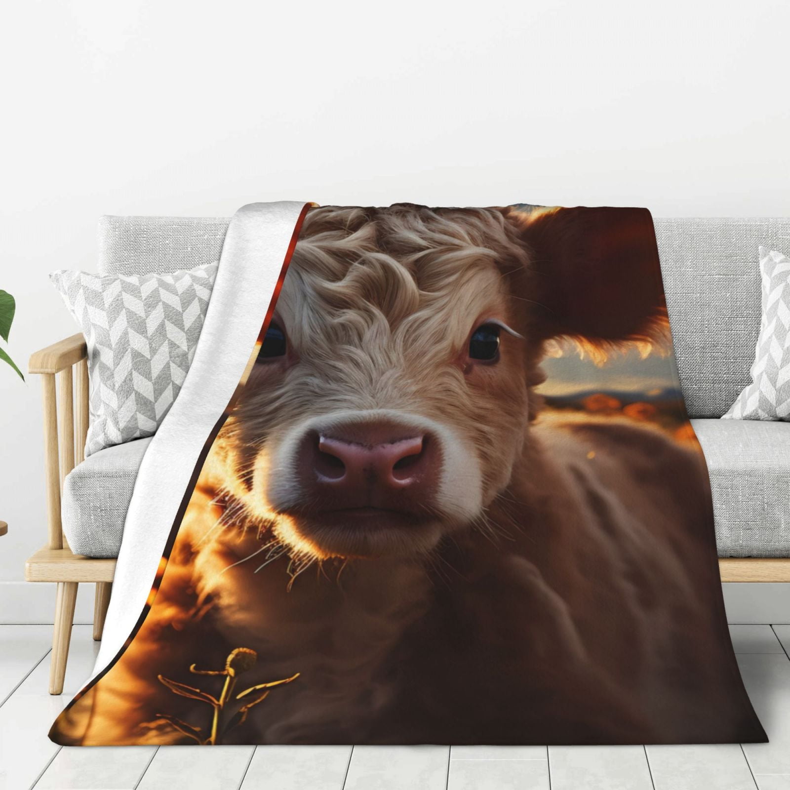 Zeuib Sunset Sunflower Small Cow Print Fleece Throw Blanket,Plush ...