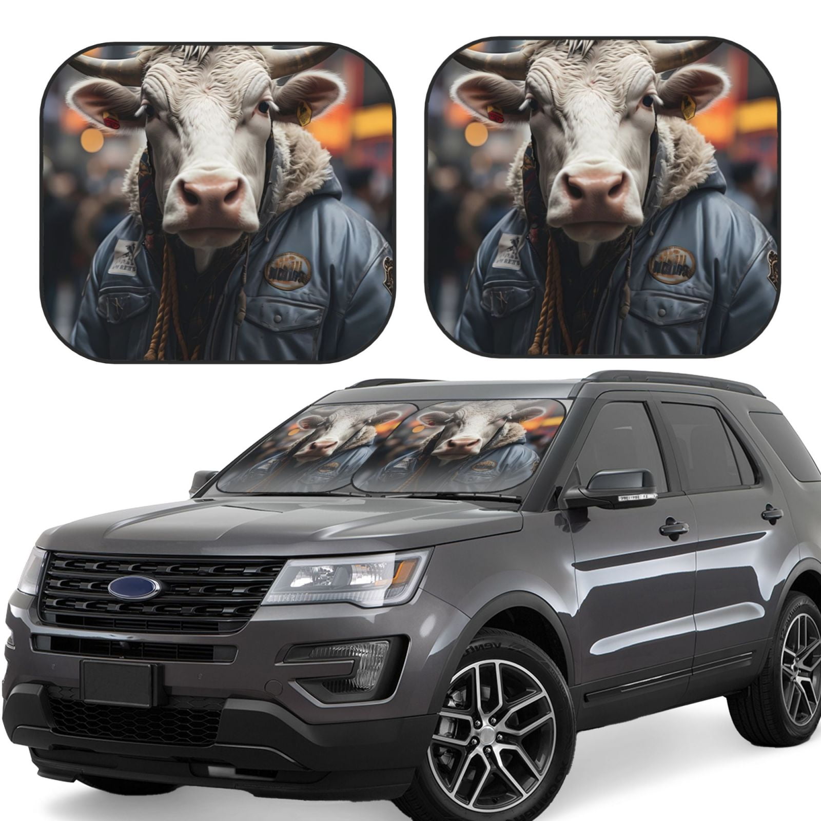 Zeuib Surrealist Cow Print Car Windshield Sun Shade ,2 Piece Foldable ...