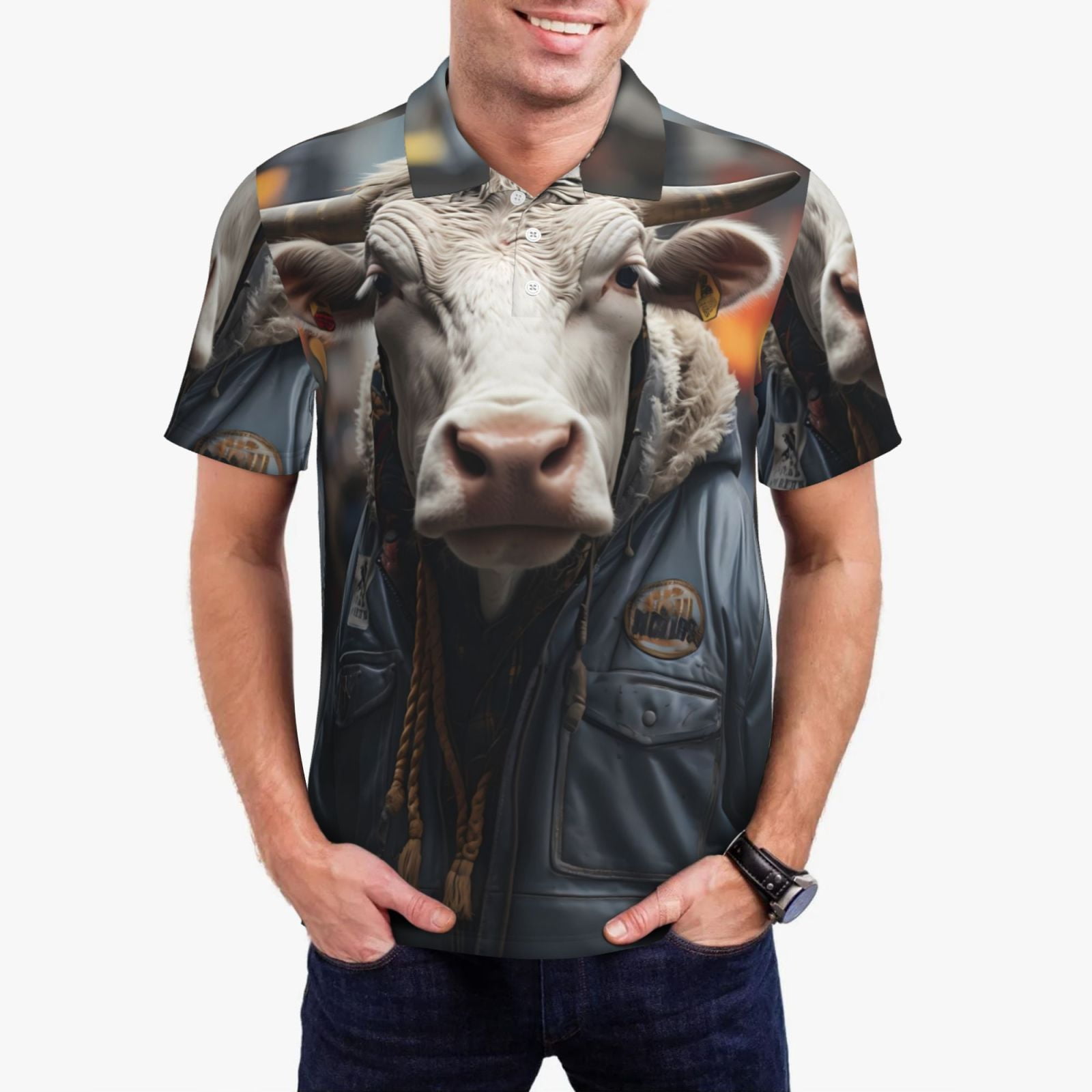 Zeuib Surrealist Cow Print Men's Athletic Fit Golf Polo Shirt ...