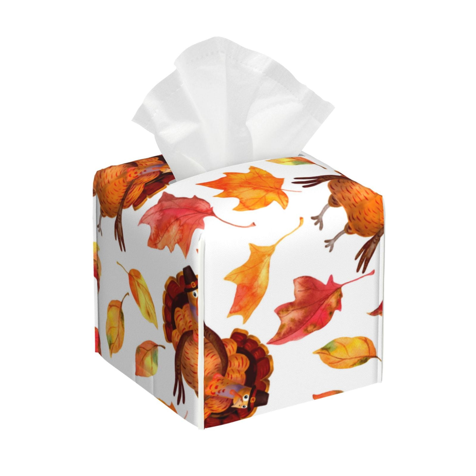 Zeuib Thanksgiving Turkey Leaves Print Tissue Box Cover,PU Leather ...