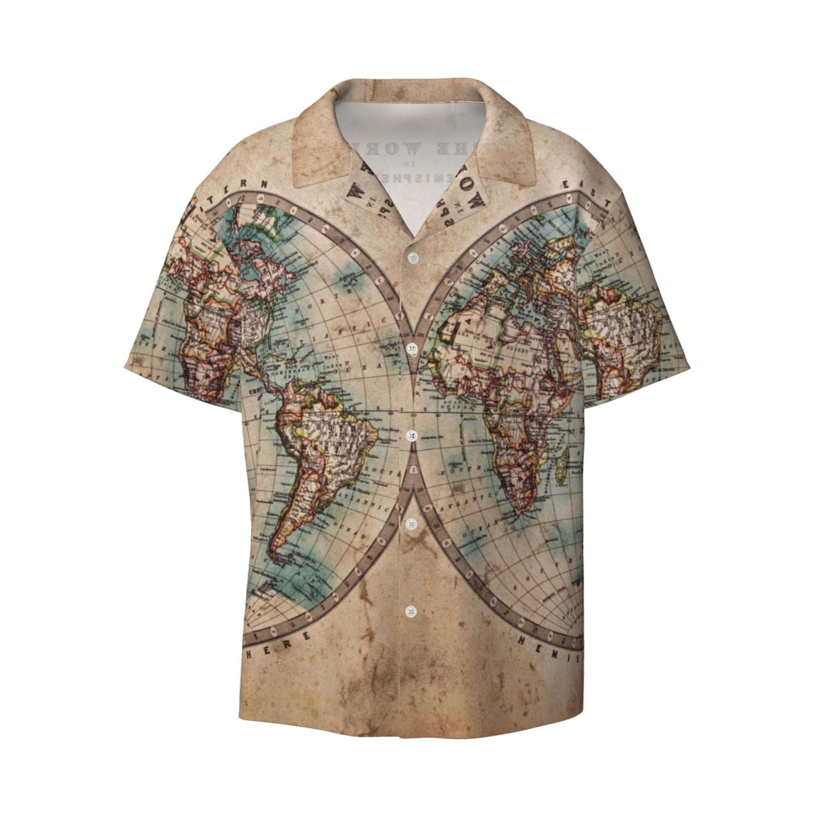 Zeuib The World is Hemisphere Men's Short Sleeve Button-Down Shirt ...