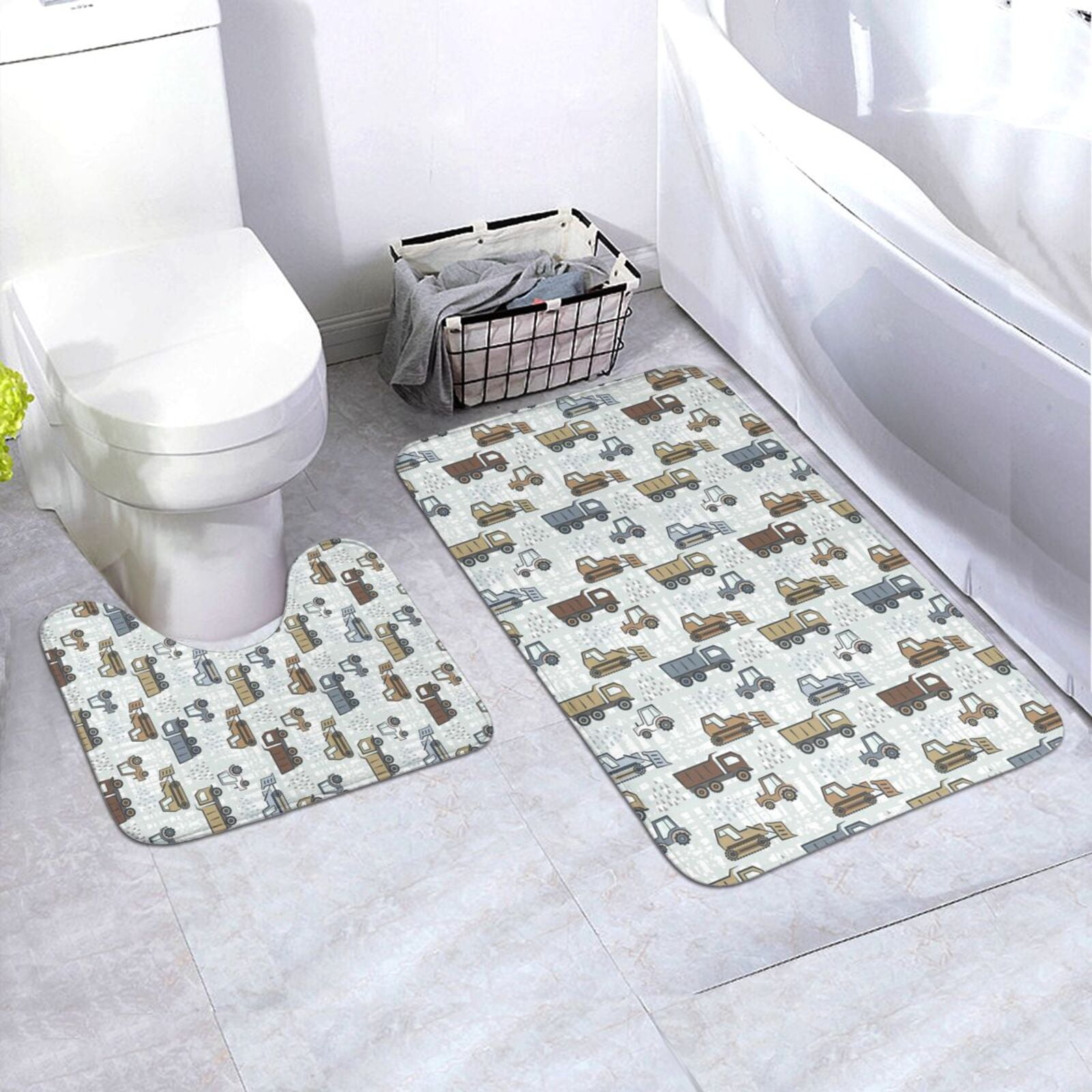 Zeuib Tractor and Dumper Water/Dust Absorbent bath rug set,Toilet Bath ...