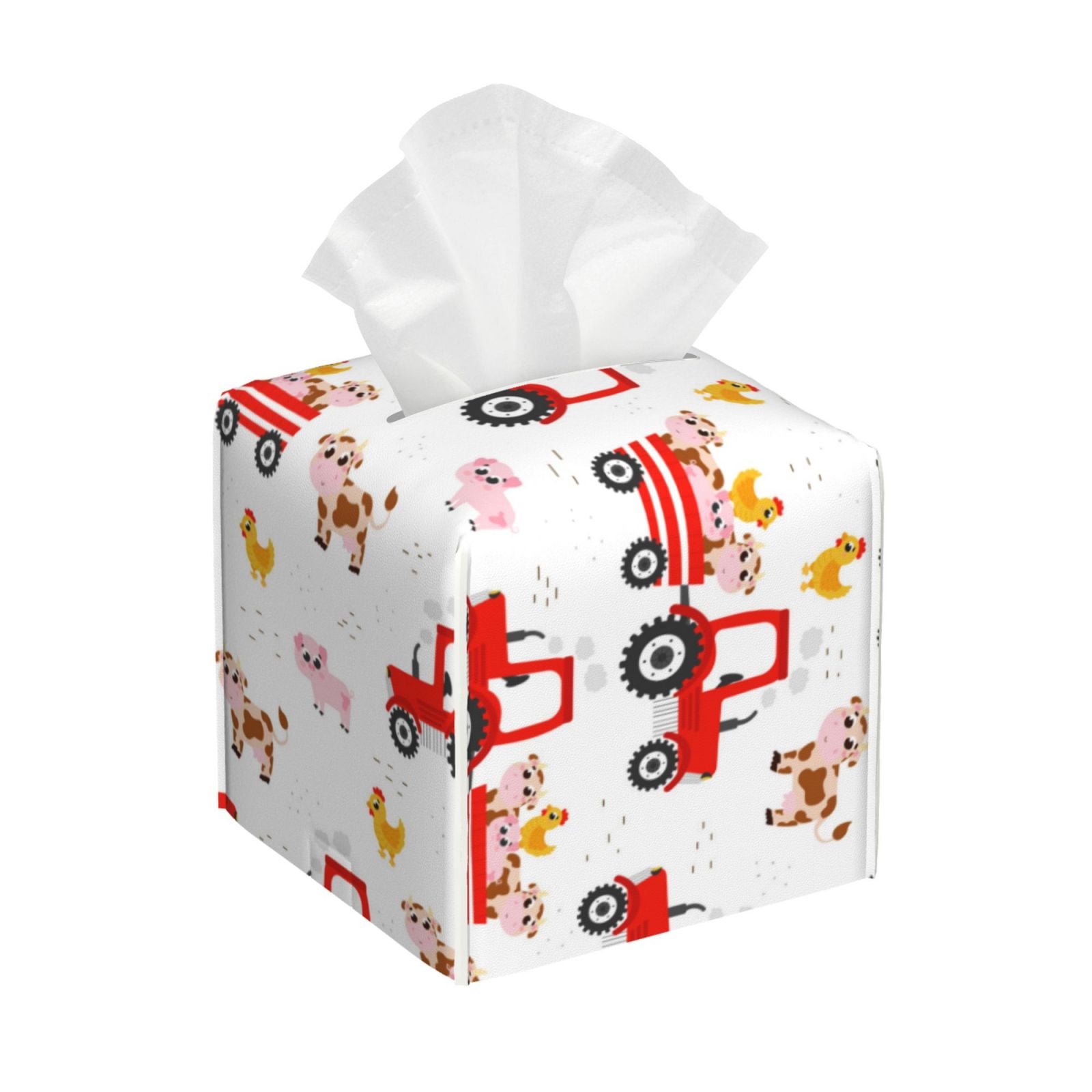 Zeuib Tractor With Farm Animals Print Tissue Box Cover,PU Leather ...