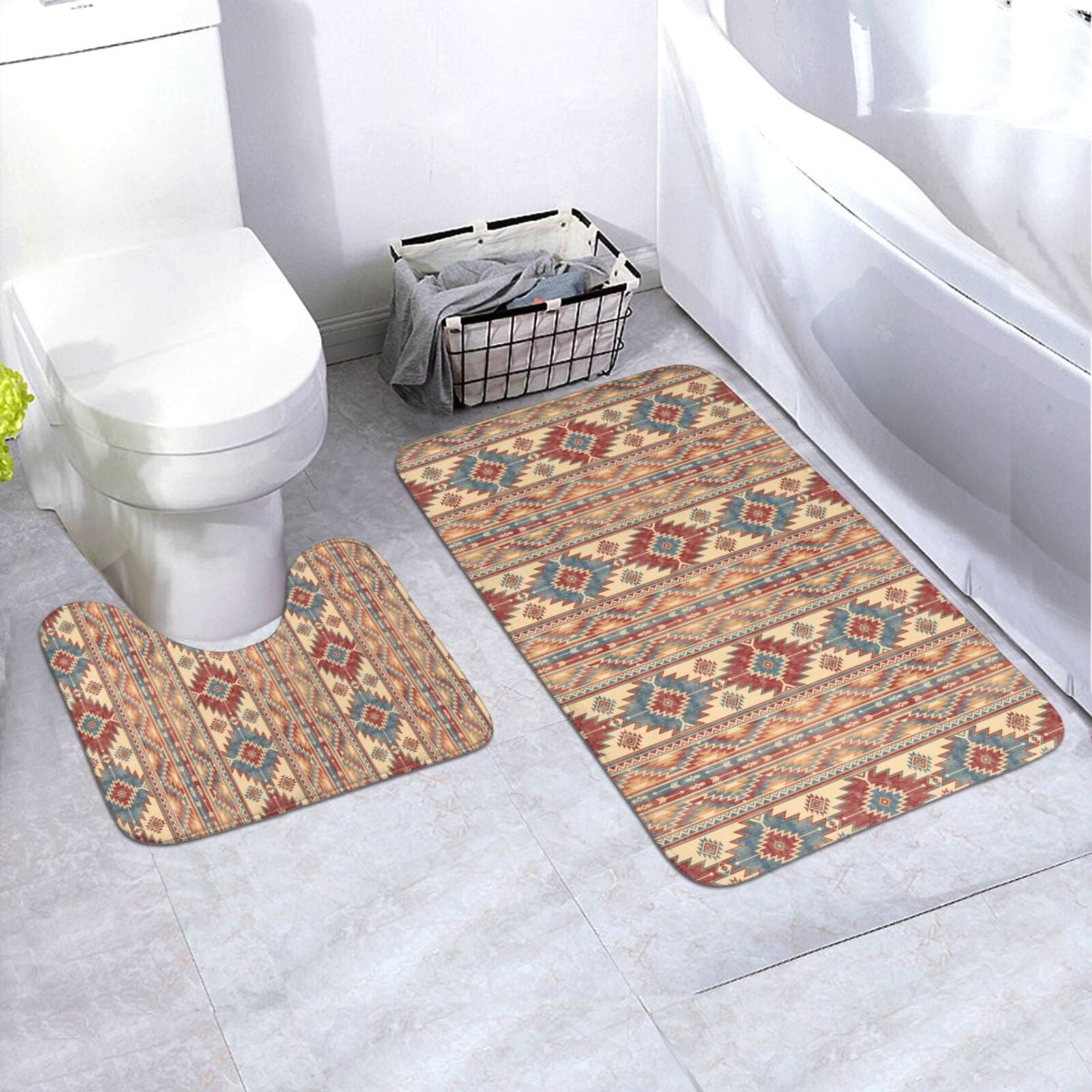 Zeuib Traditional Tribal Aztec Water/Dust Absorbent bath rug set,Toilet ...