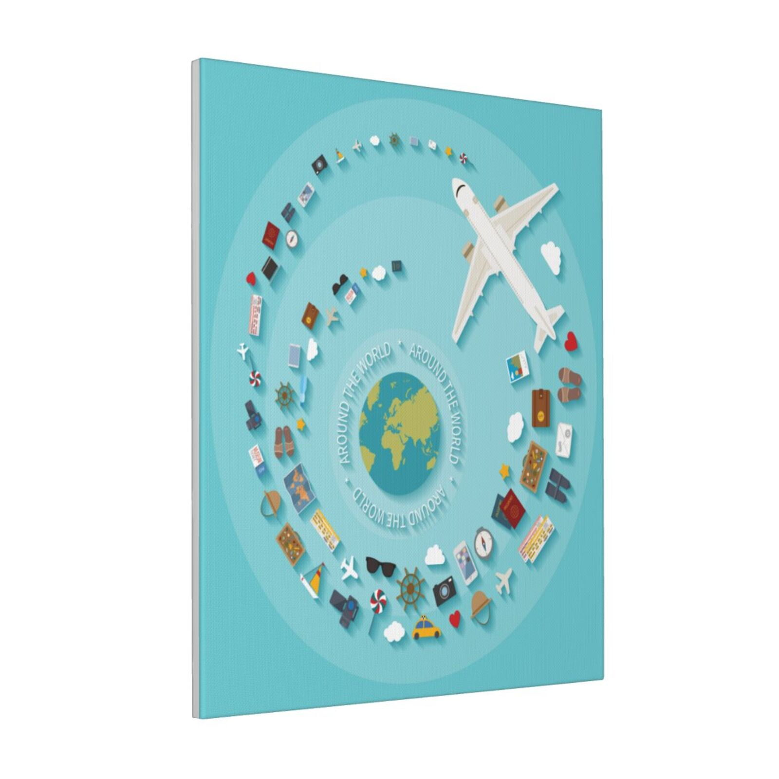 Zeuib Travelling on Airplane Print Farmhouse Canvas Wall Art For ...