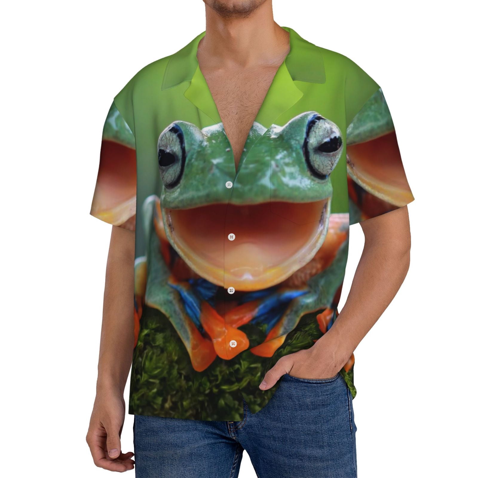 Zeuib Tree Frog Men's Short Sleeve Button-Down Shirt,Cuban Shirts ...