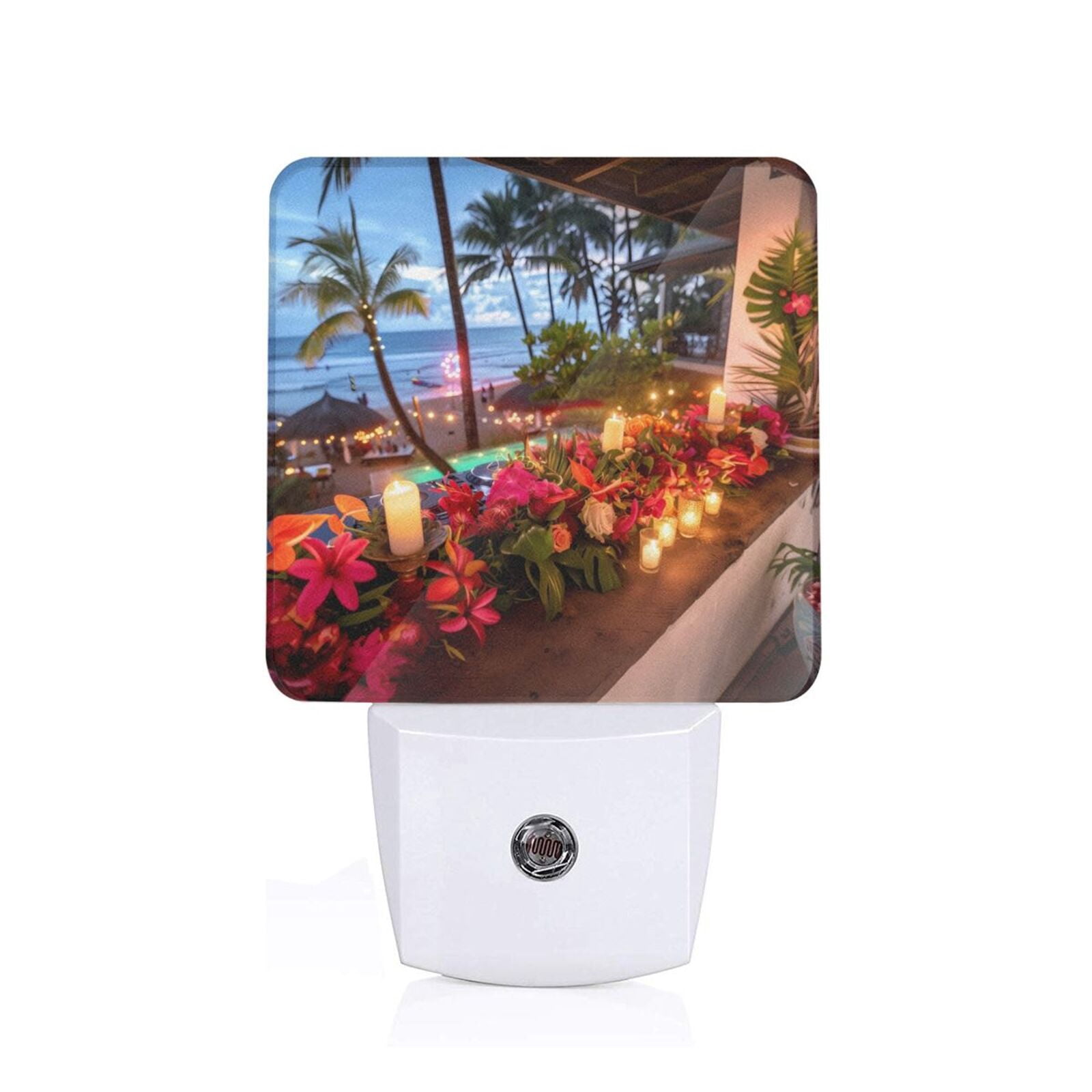 Zeuib Tropical Beach Candlelight LED Night Light,Plug in Night Light ...