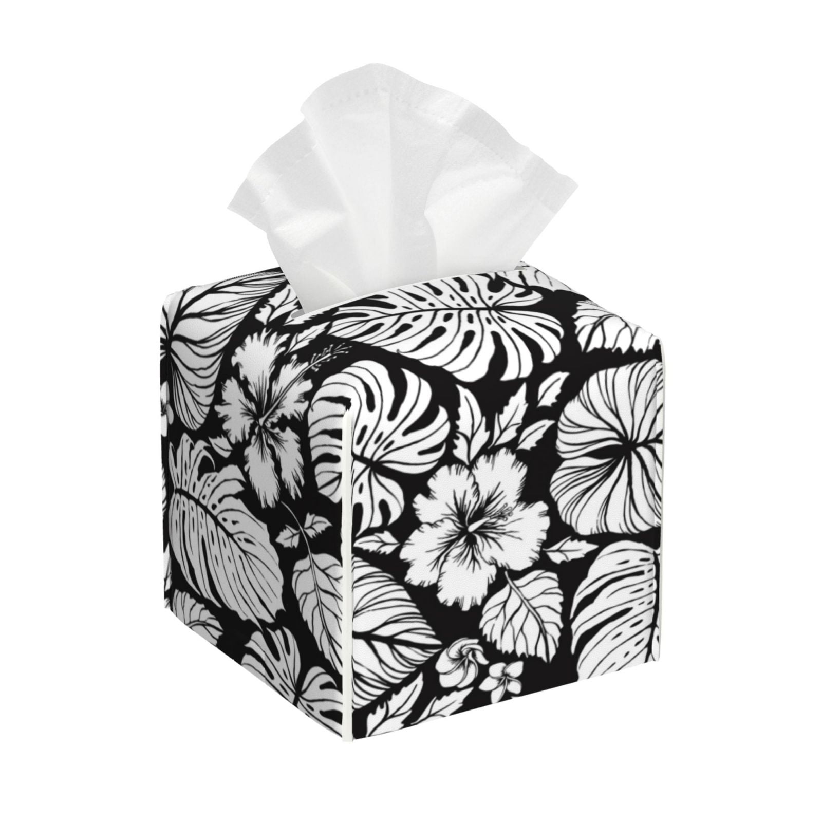 Zeuib Tropical Leaves Print Tissue Box Cover,PU Leather Tissue Holder ...