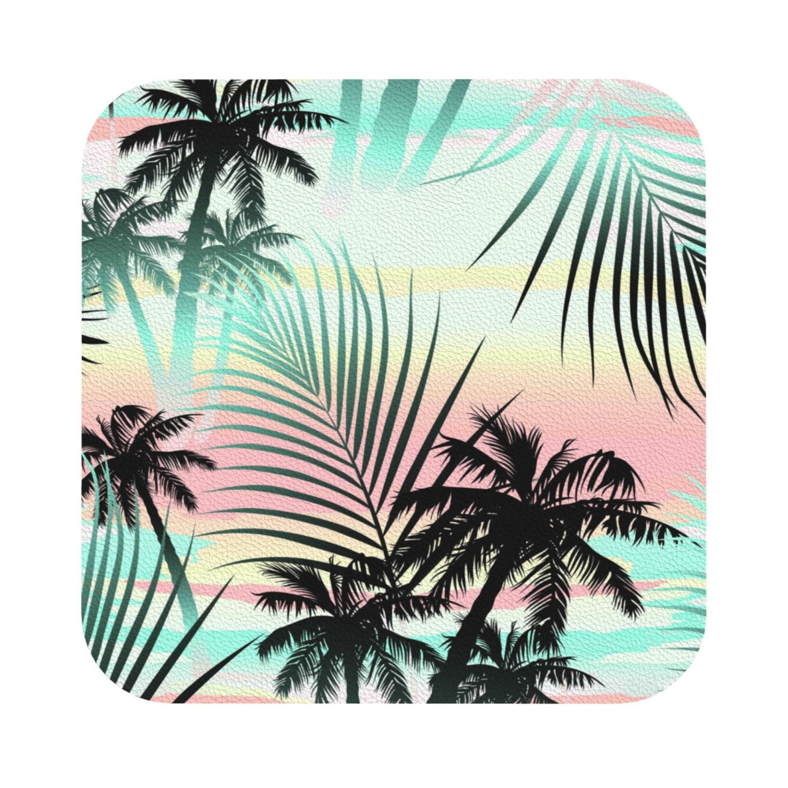 Zeuib Tropical Summer Palm Print Set of 6 Coasters for Drinks, Glass & Cups Stain Protection ...