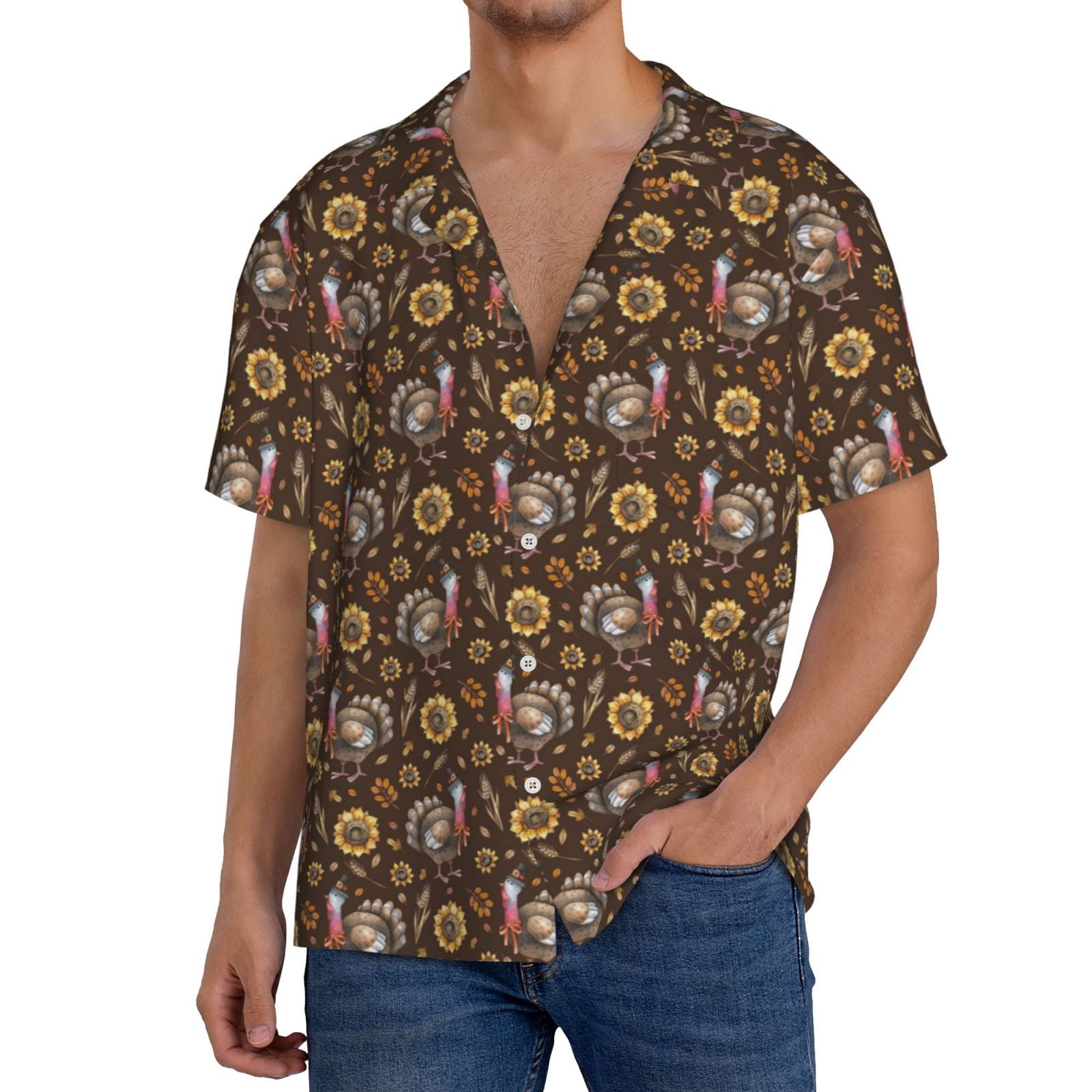 Zeuib Turkey Sunflower Harvest Men's Short Sleeve Button-Down Shirt ...