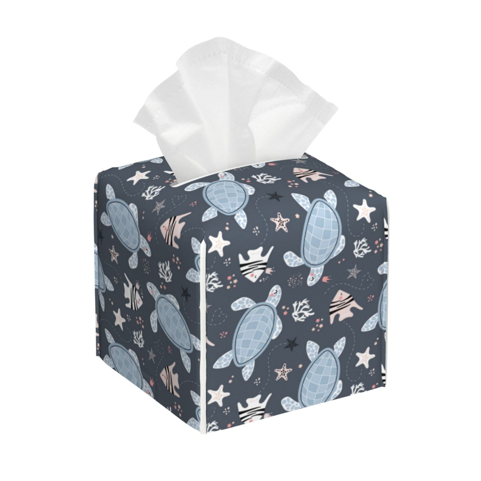 Zeuib Turtle Print Tissue Box Cover,PU Leather Tissue Holder,Square ...
