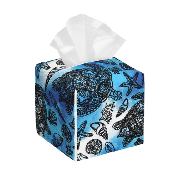 Zeuib Turtle，Shell Algae Starfish Coral Print Tissue Box Cover,PU ...