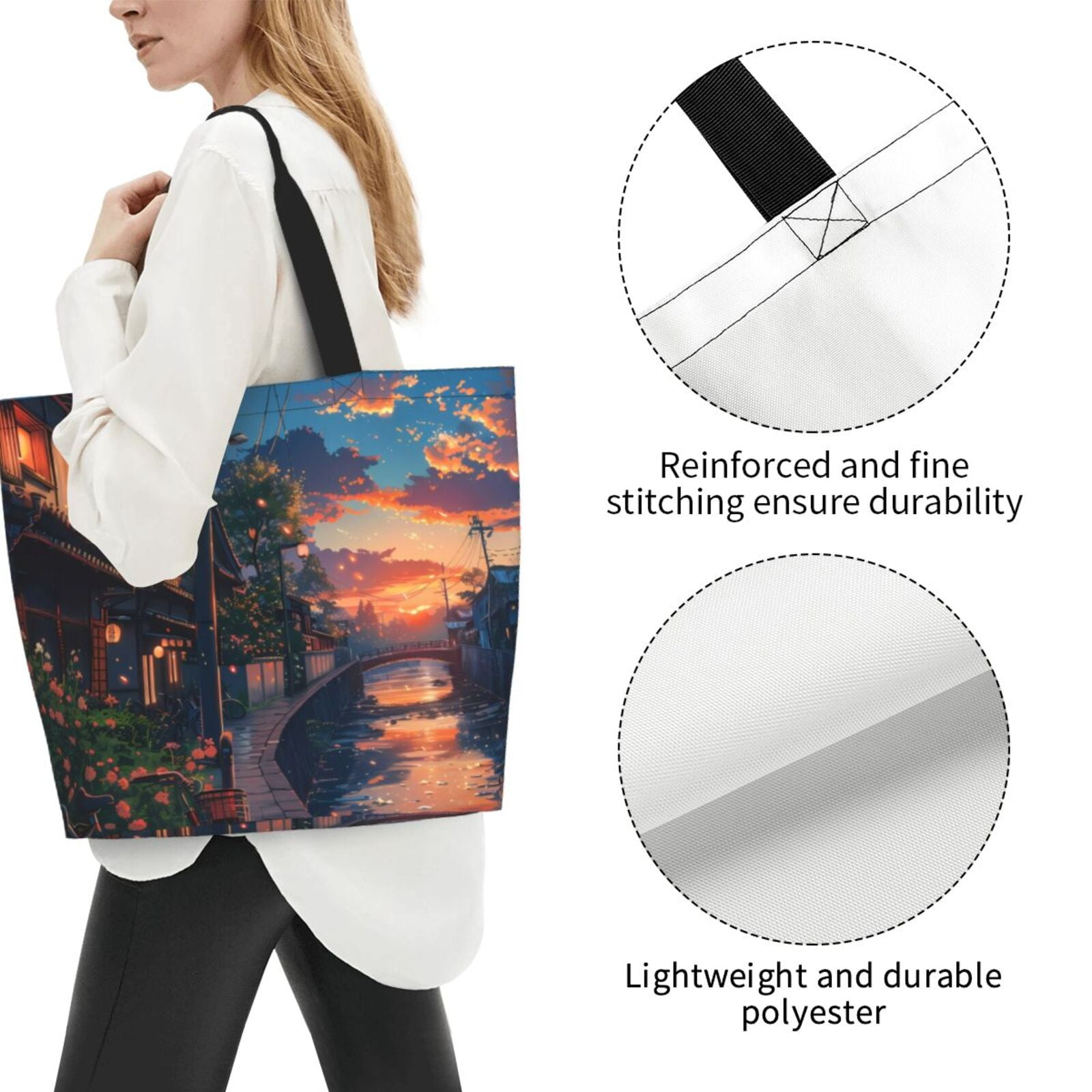 Zeuib Twilight Canal Reflection Print Laptop Tote Bag for Women,Work ...