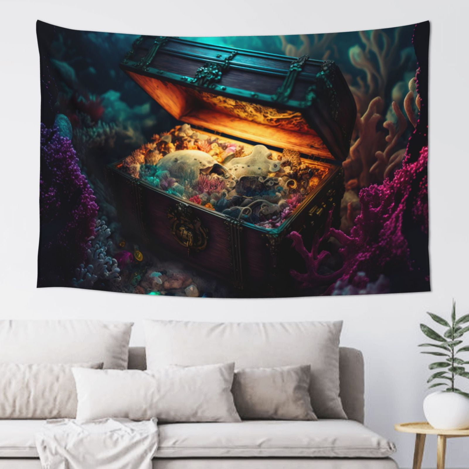 Zeuib Underwater Treasure Chest Print 60x40in Tapestry Wall Hanging ...