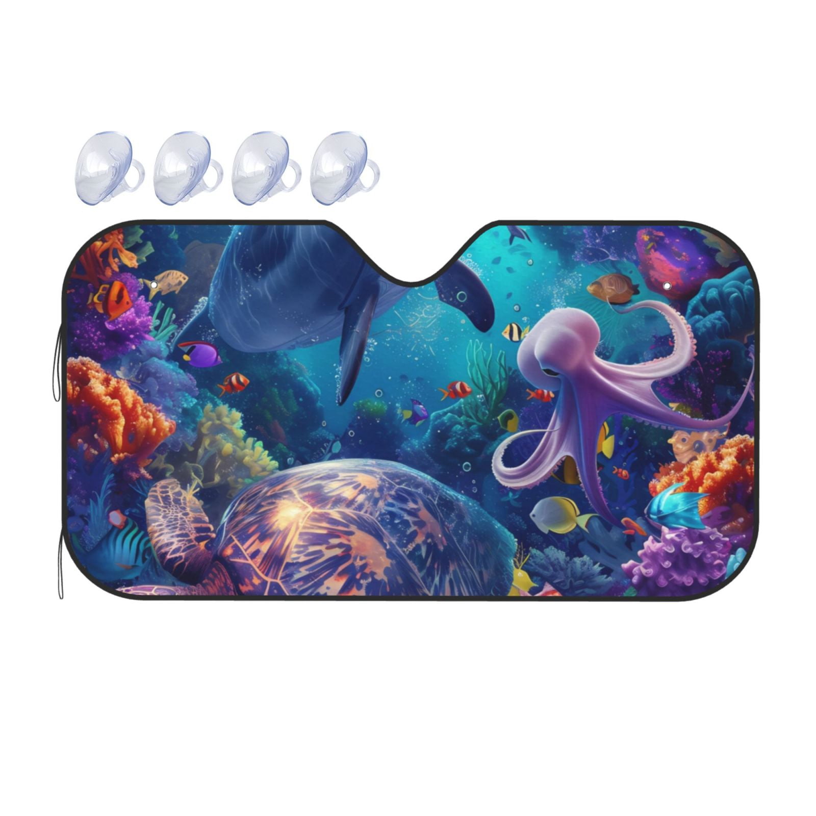 Zeuib Underwater Turtle Dolphin Octopus Premium Car Sunshade: Superior ...