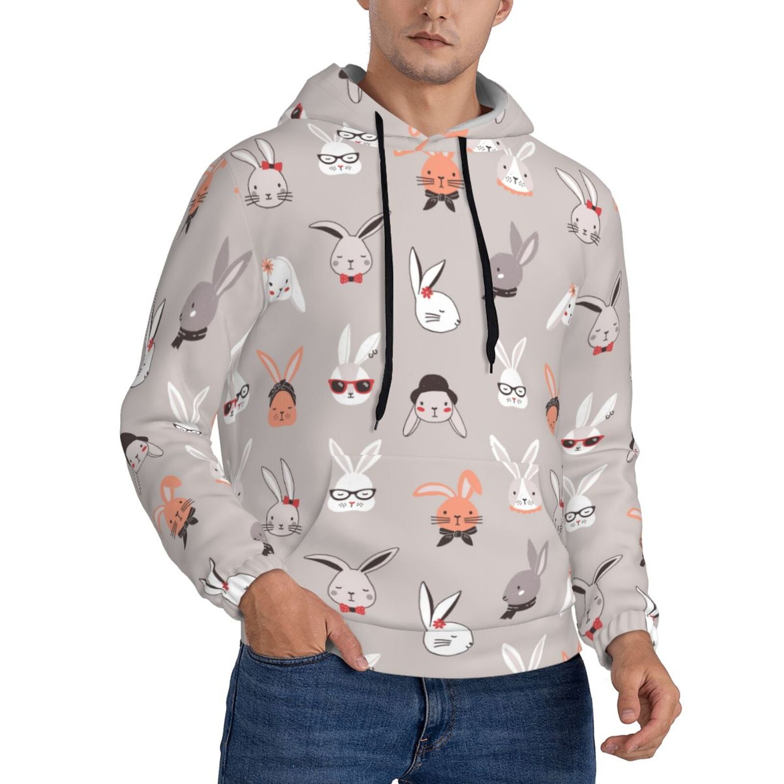 Zufioo Various Rabbits Design Fleece Comfortable Hoodie for Mens ...