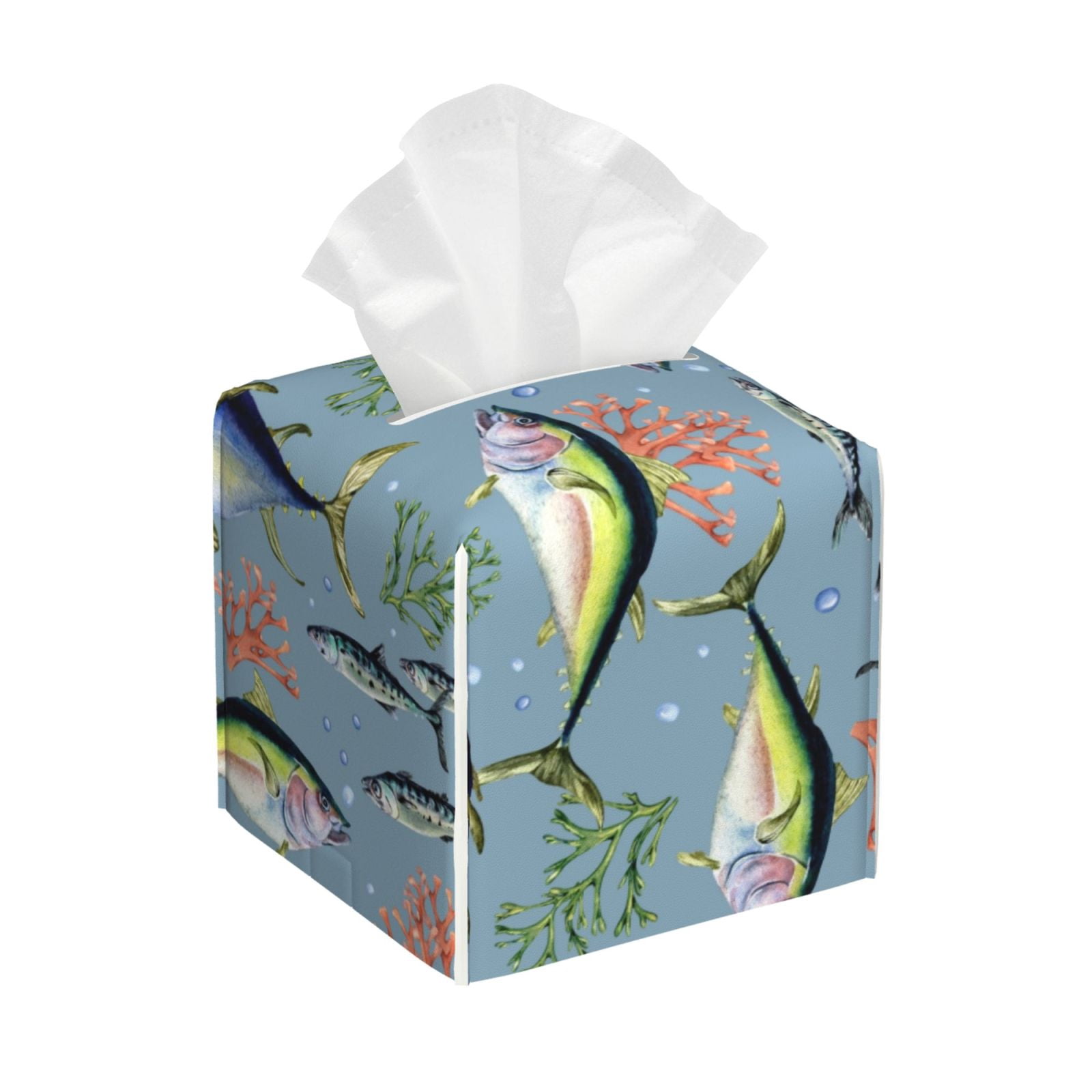 Zeuib Various Wild Sea Fish Print Tissue Box Cover,PU Leather Tissue ...