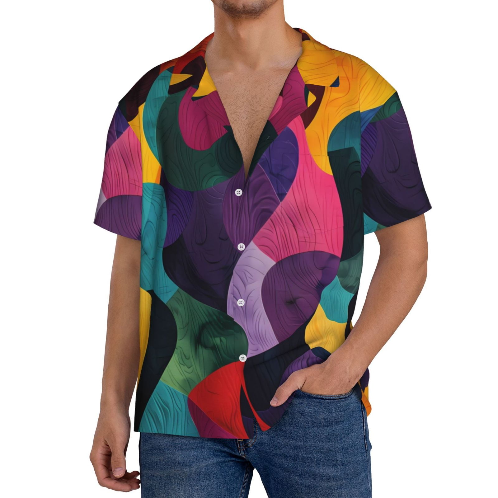 Zeuib Vibrant Abstract Flow Men's Short Sleeve Button-Down Shirt,Cuban ...