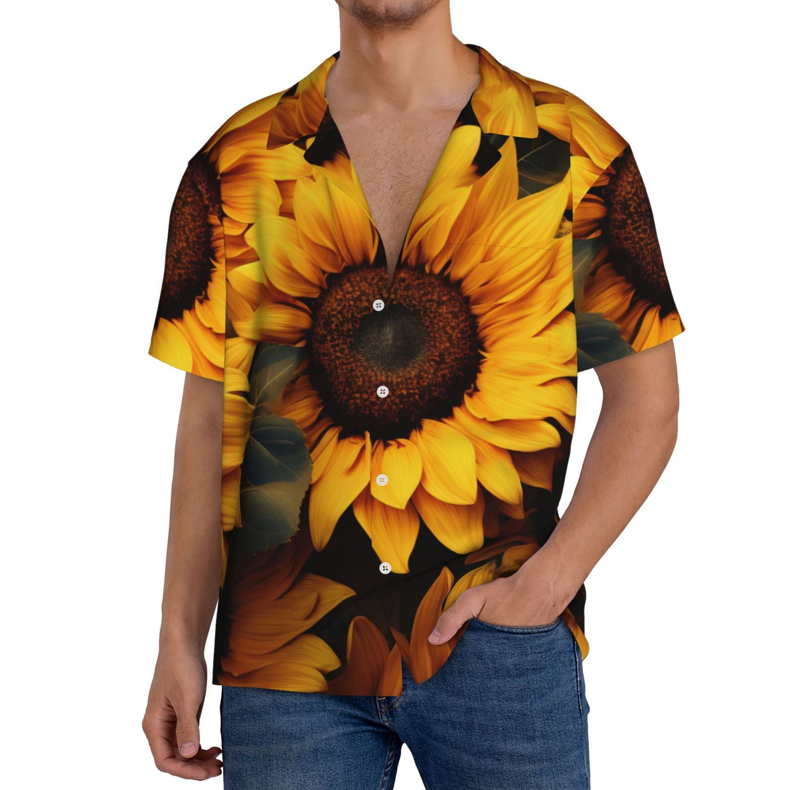 Zeuib Vibrant Sunflower Blooms Men's Short Sleeve Button-Down Shirt ...