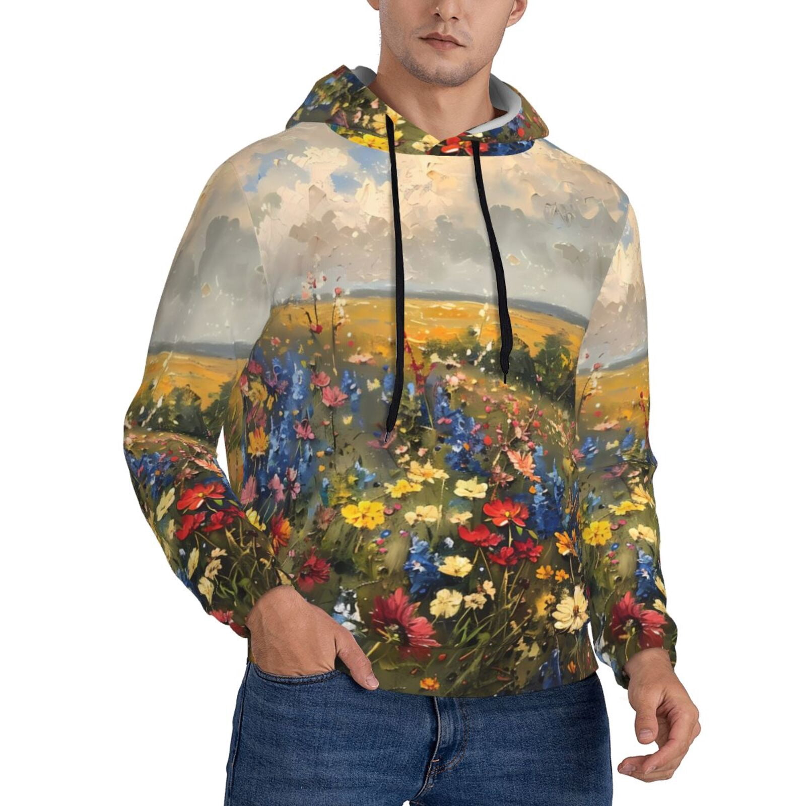 Zufioo Vibrant Wildflower Meadow Design Fleece Comfortable Hoodie for ...