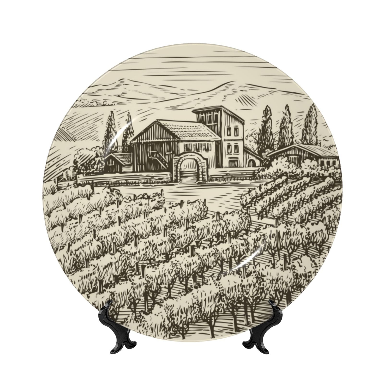 Zeuib Vineyard Landscape Print Decorative Plate for Display, Bone China ...