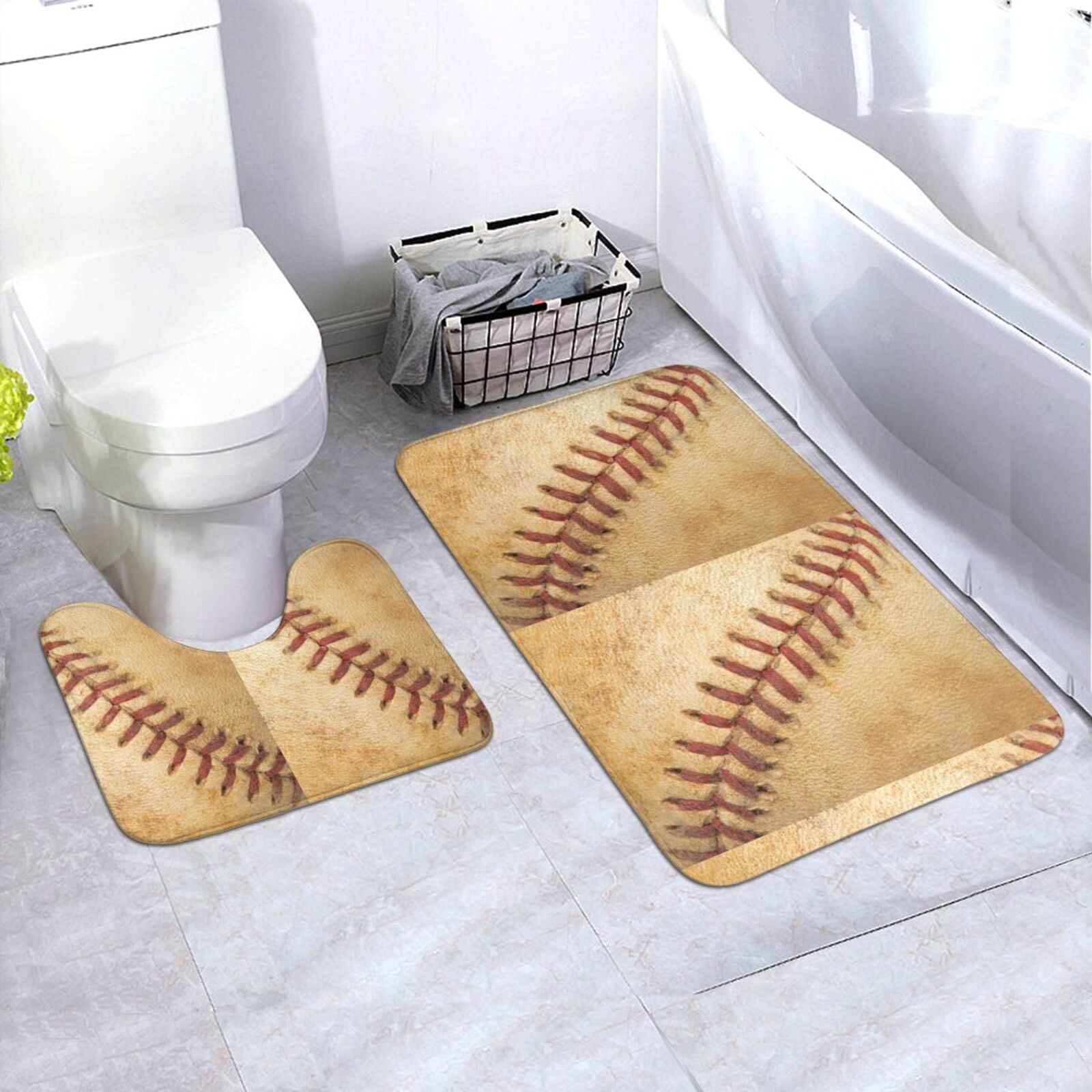 Zeuib Vintage Baseball Water/Dust Absorbent bath rug set,Toilet Bath ...