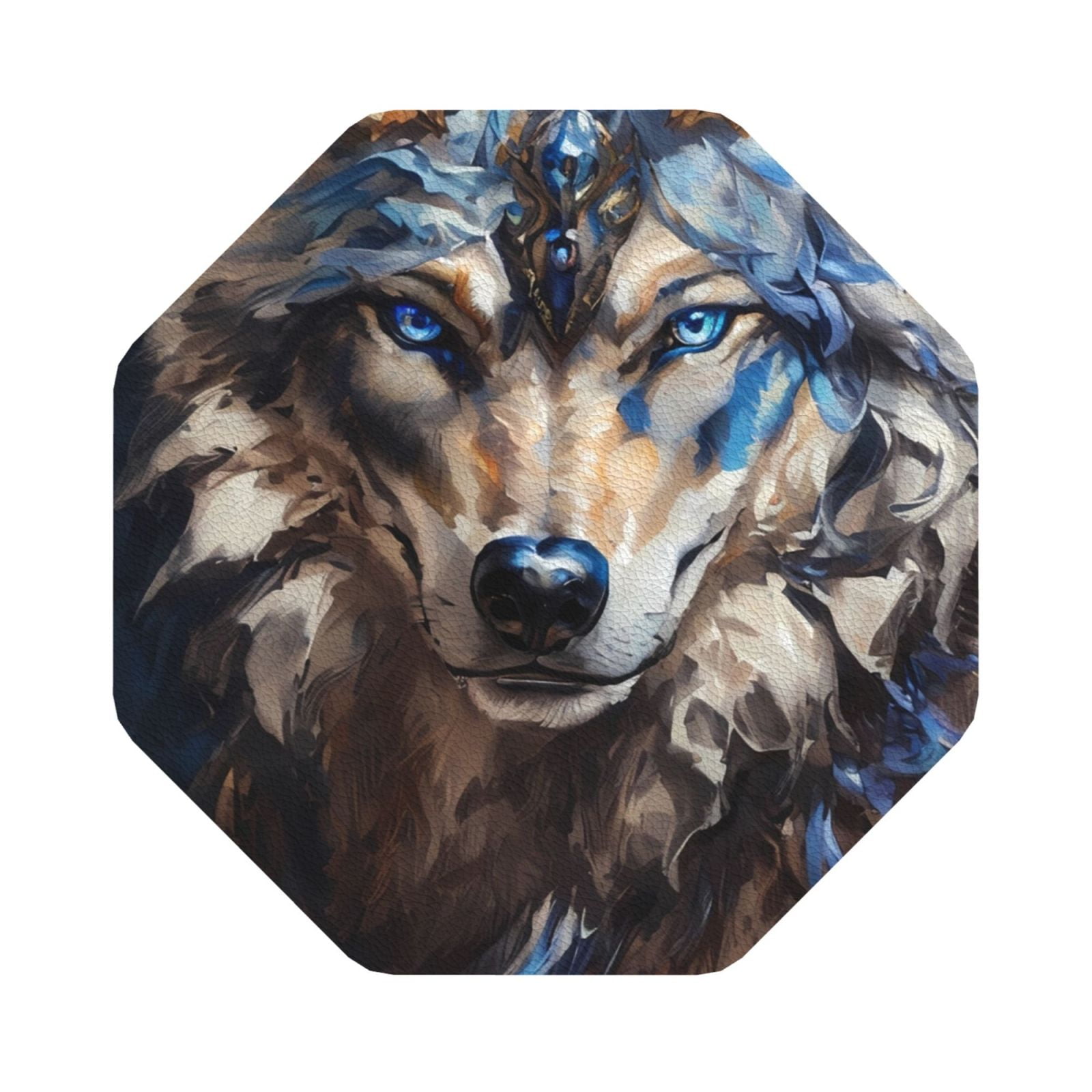 Zeuib Vintage Blue Floral Wolf Print Set of 6 Coasters for Drinks ...