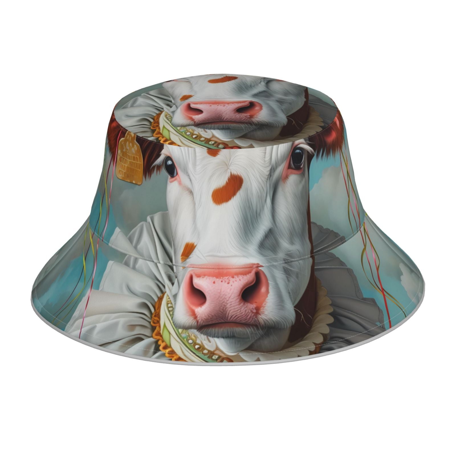 Zeuib Vintage Colorful Floral Cow Reflective Bucket Hat, UV Protection ...
