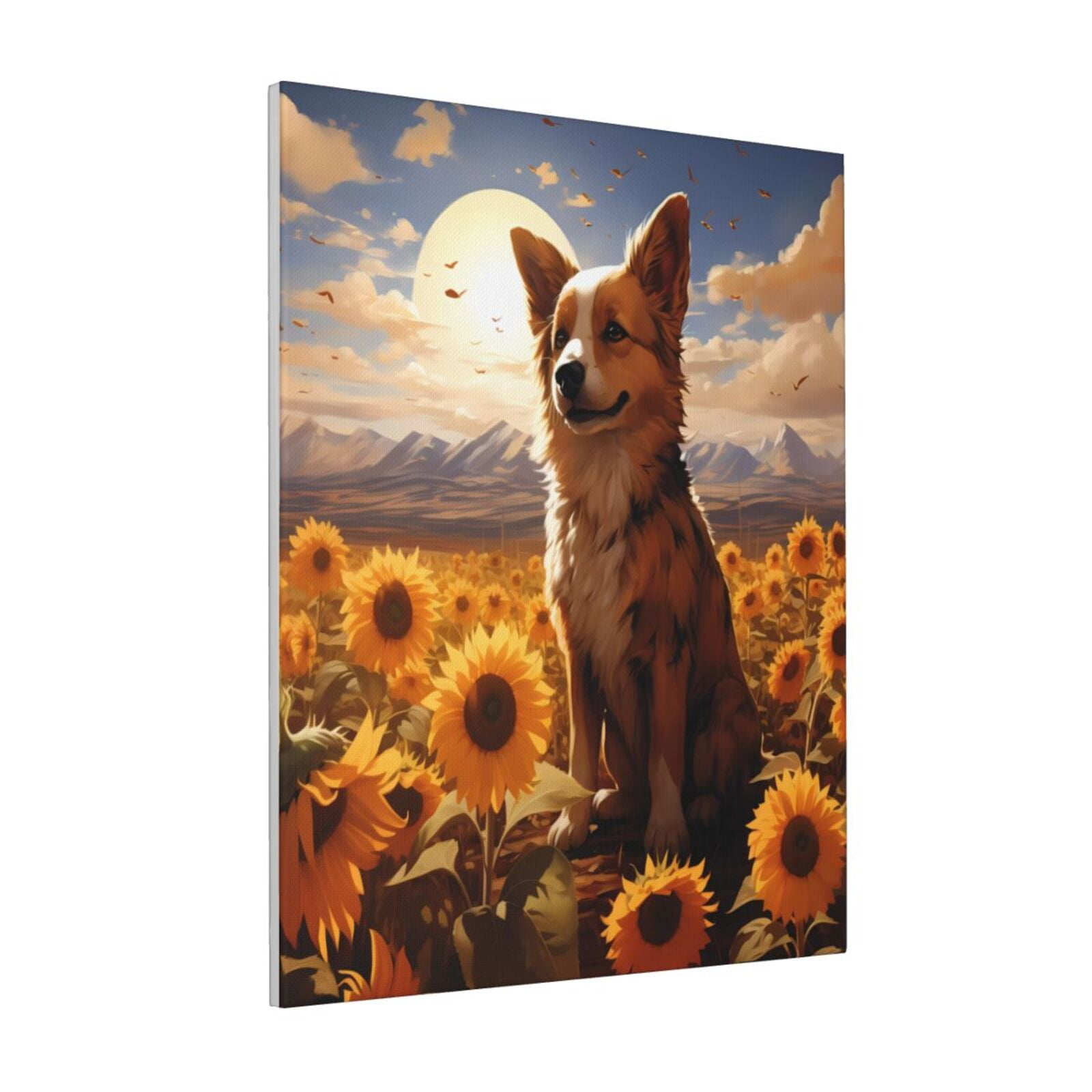 Zeuib Vintage Cute Corgi Sunflower Print Farmhouse Canvas Wall Art For ...