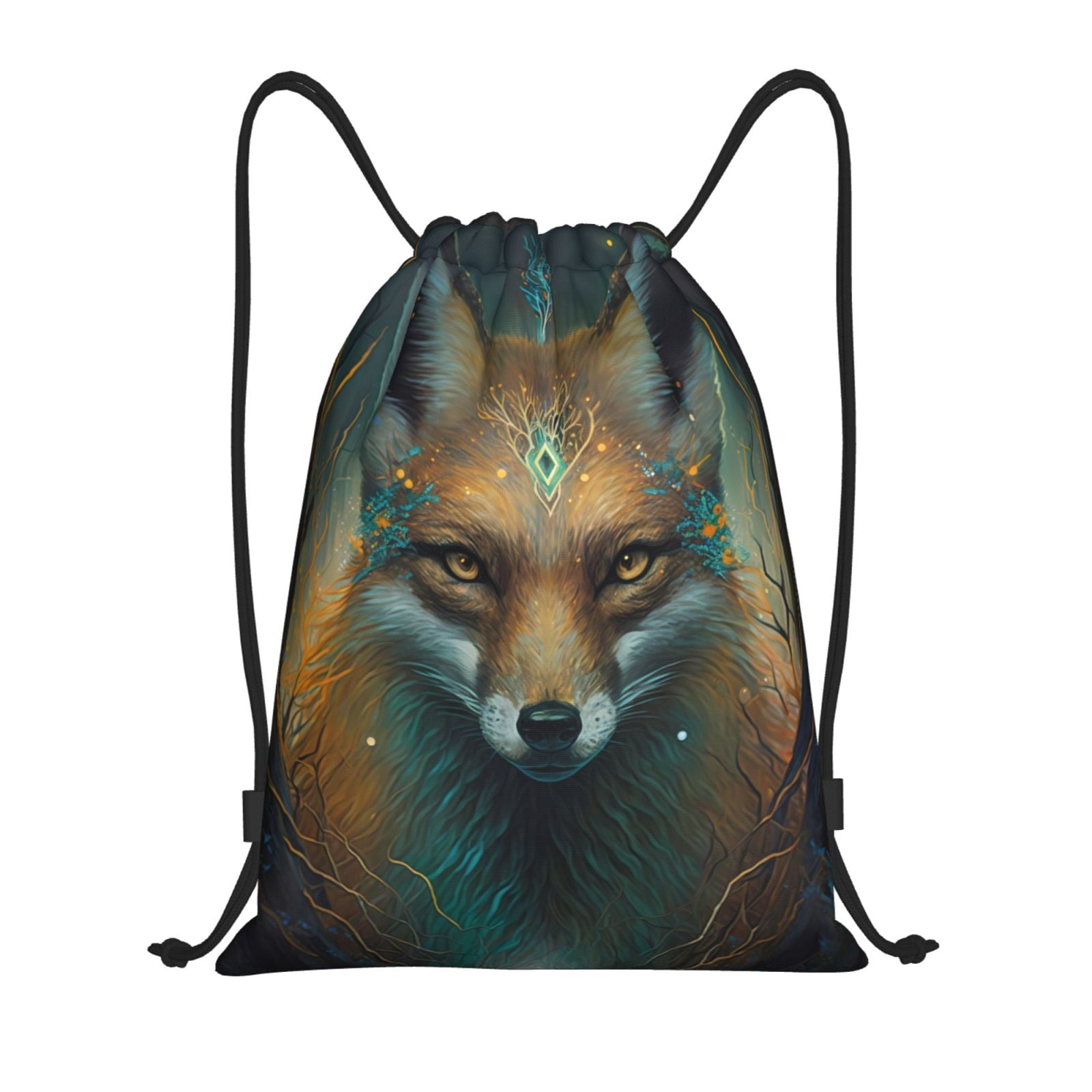 Zeuib Vintage Pattern Fox Drawstring Backpack Bag Sport Gym Sackpack ...