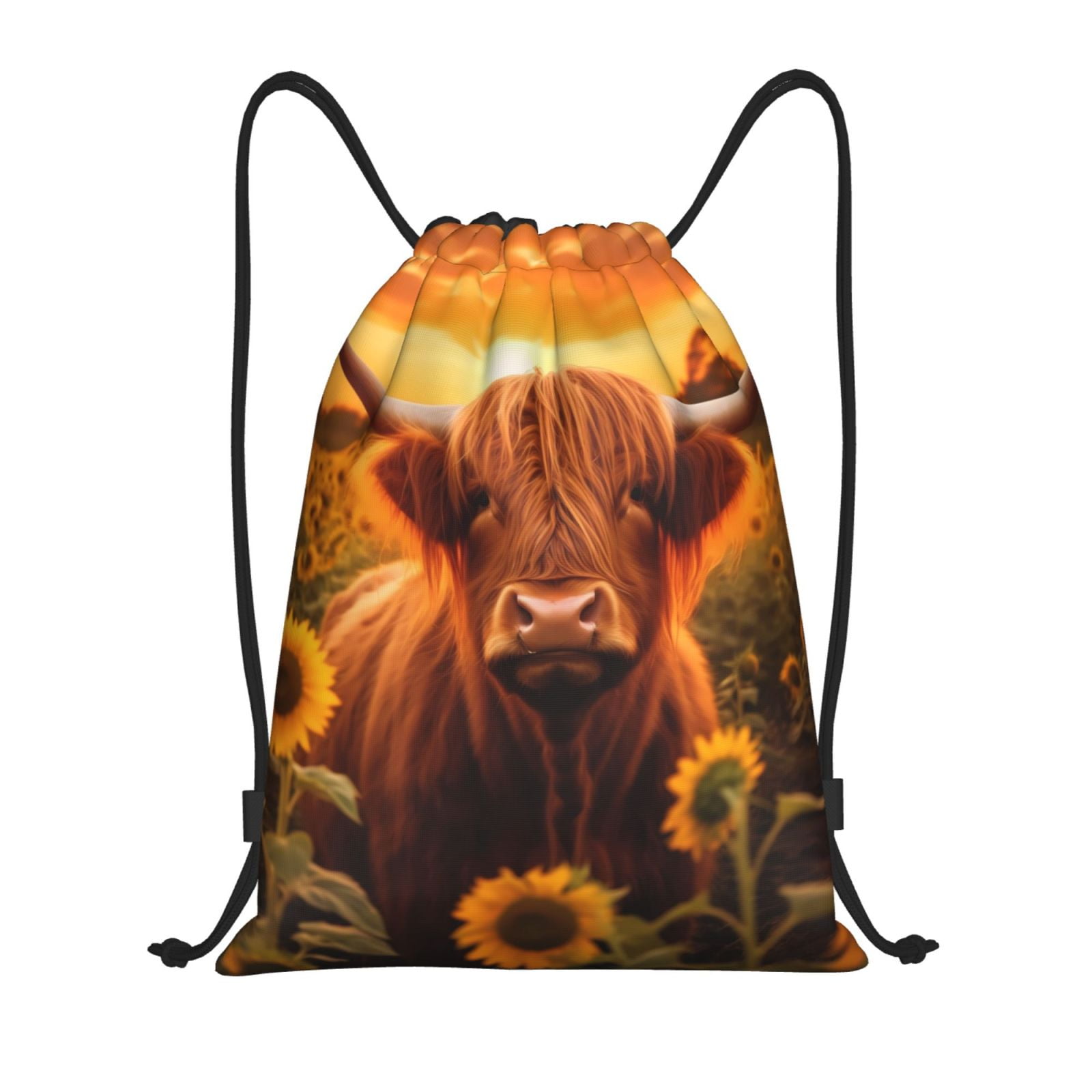 Zeuib Vintage Sunflower Cow B Drawstring Backpack Bag Sport Gym ...