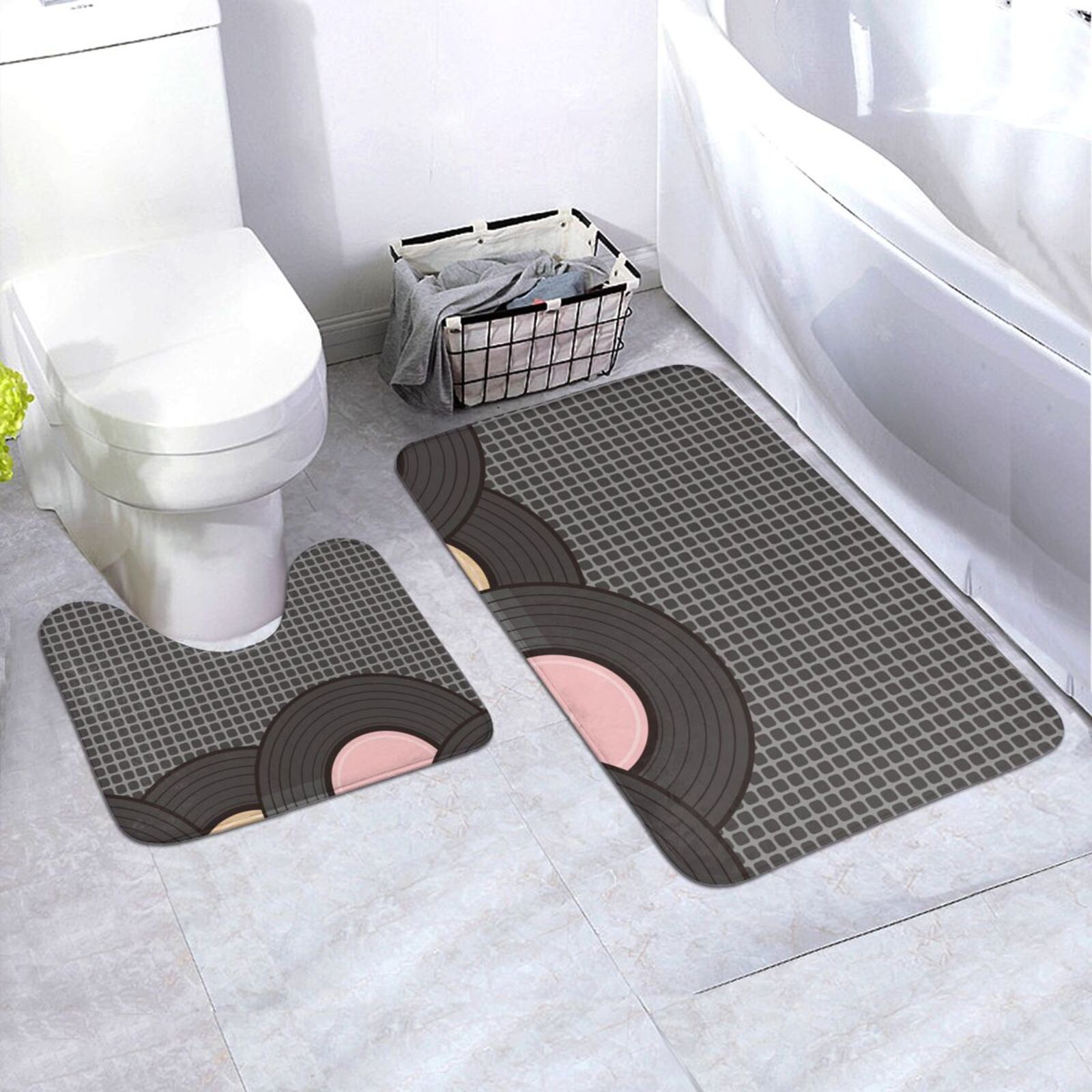 Zeuib Vinyl Records Water/Dust Absorbent bath rug set,Toilet Bath Mat U ...