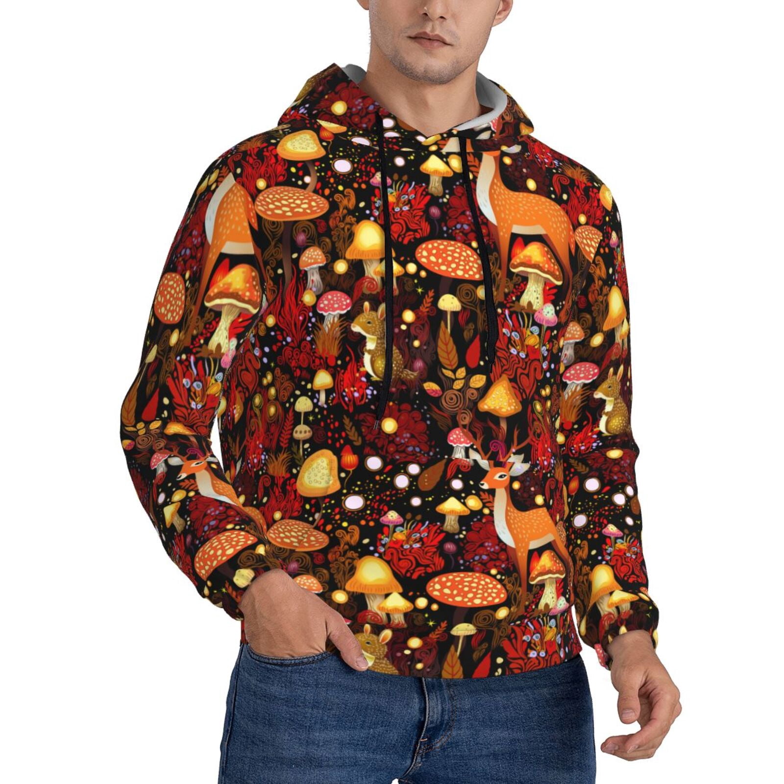 Zufioo Warm Forest Plants and Deer Design Fleece Comfortable Hoodie for ...