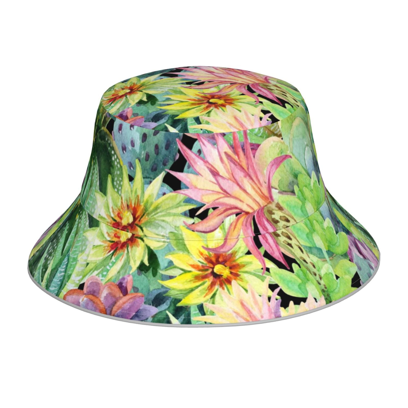 Zeuib Watercolor Blooming Cactus Reflective Bucket Hat, UV Protection ...