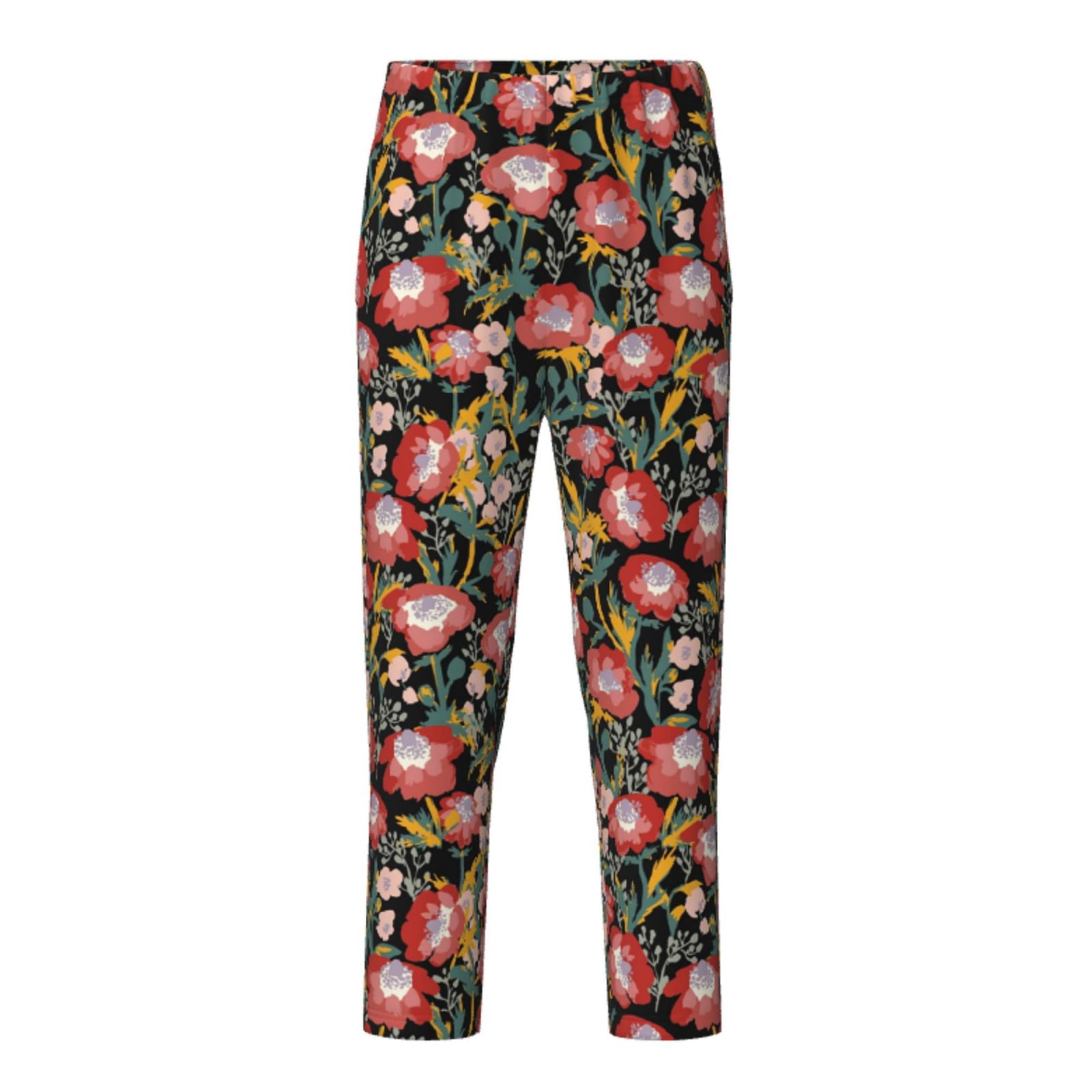 Zeuib Watercolor Red Wildflowers Print Pajama Pants for Girls Boys,PJ ...