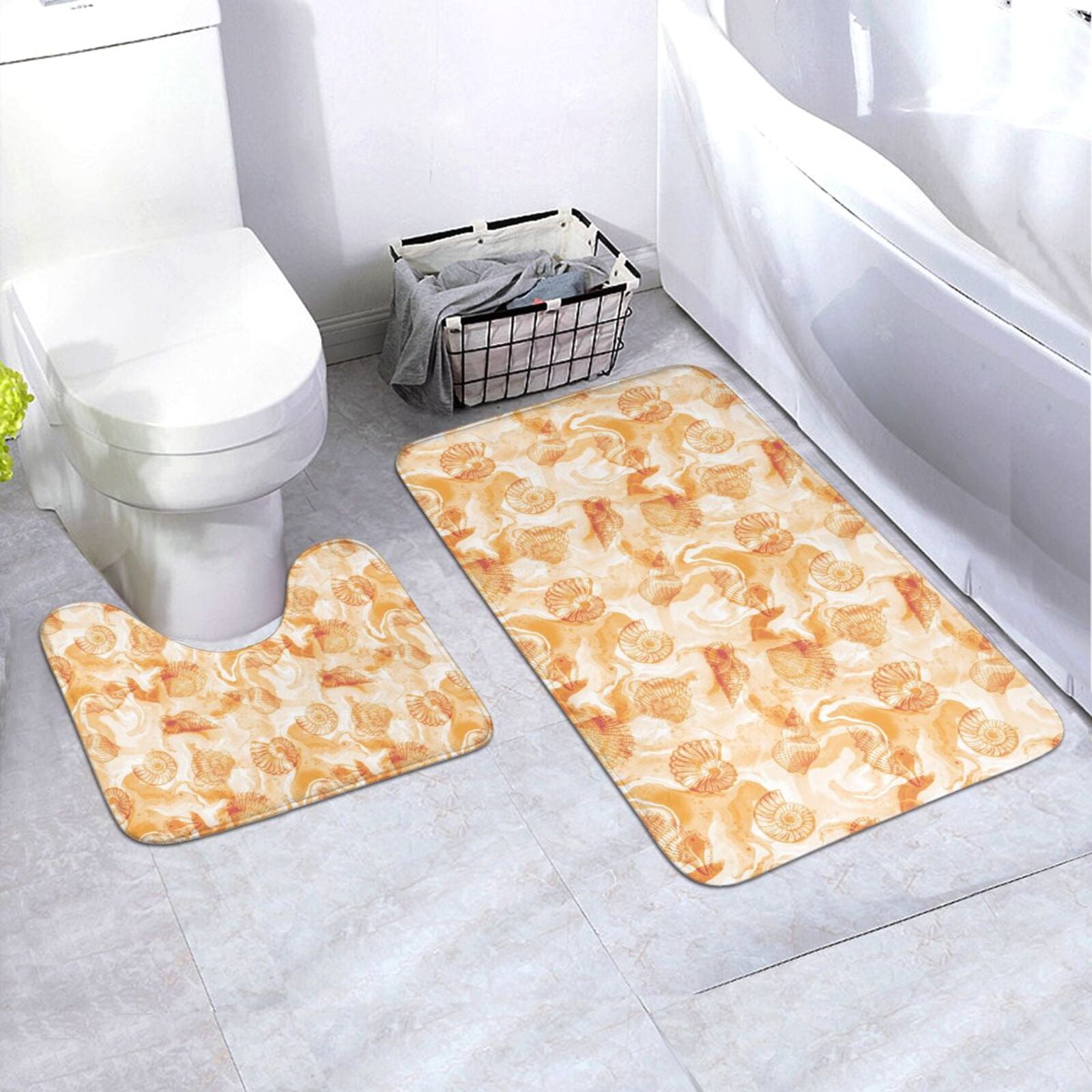Zeuib Watercolor Sea Shells Water/Dust Absorbent bath rug set,Toilet ...